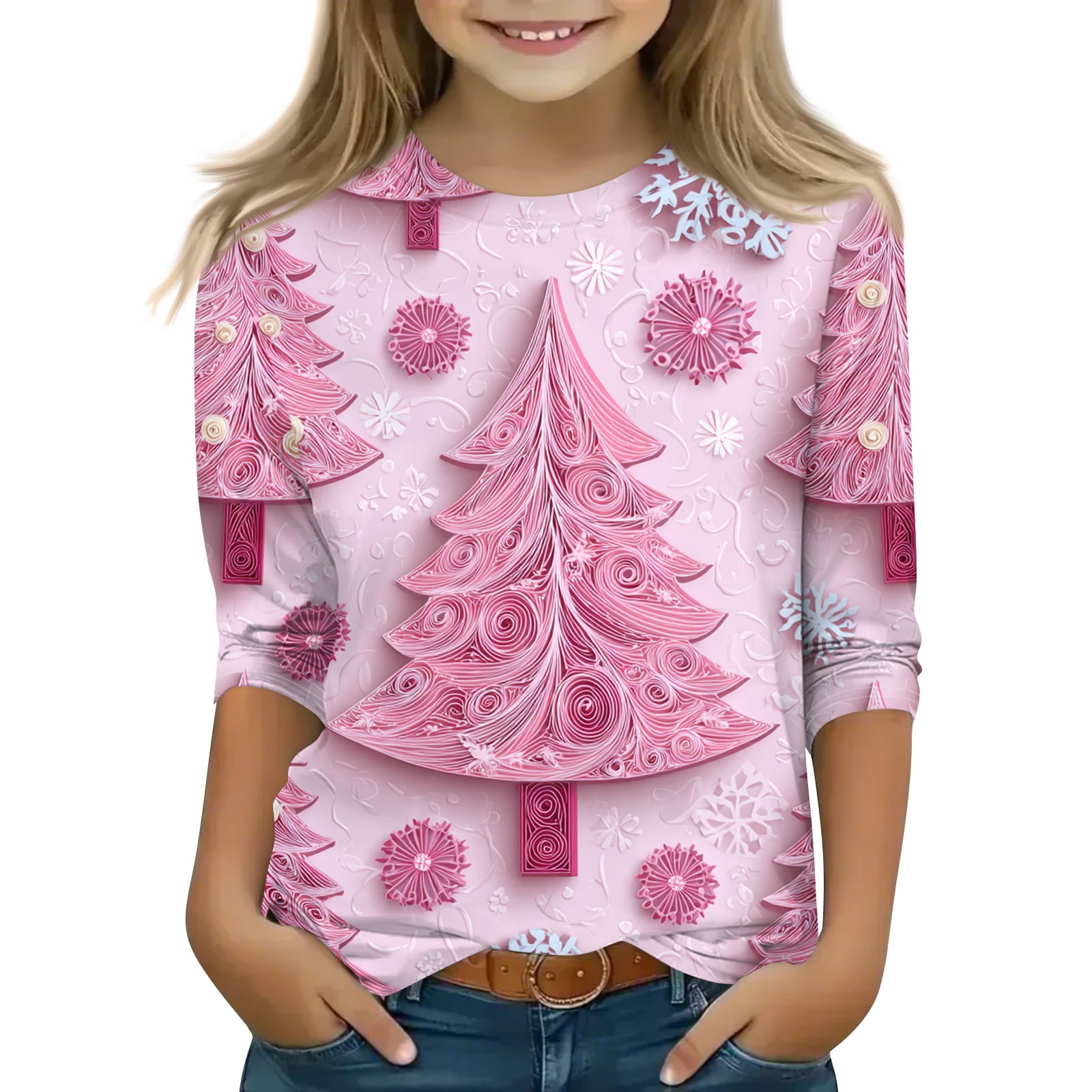 CCRFTGI Girls 3/4 Sleeve Shirts Trendy Crewneck Tees Basics Cute Xmas ...