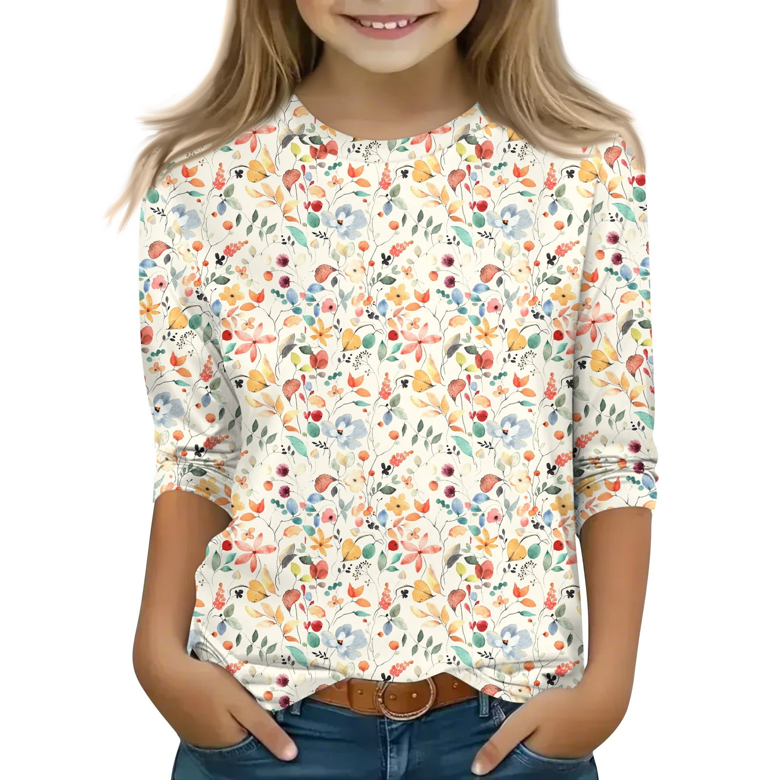 CCRFTGI Girls Clothes 14-16 Outfits Floral Printed 3/4 Length Sleeve ...