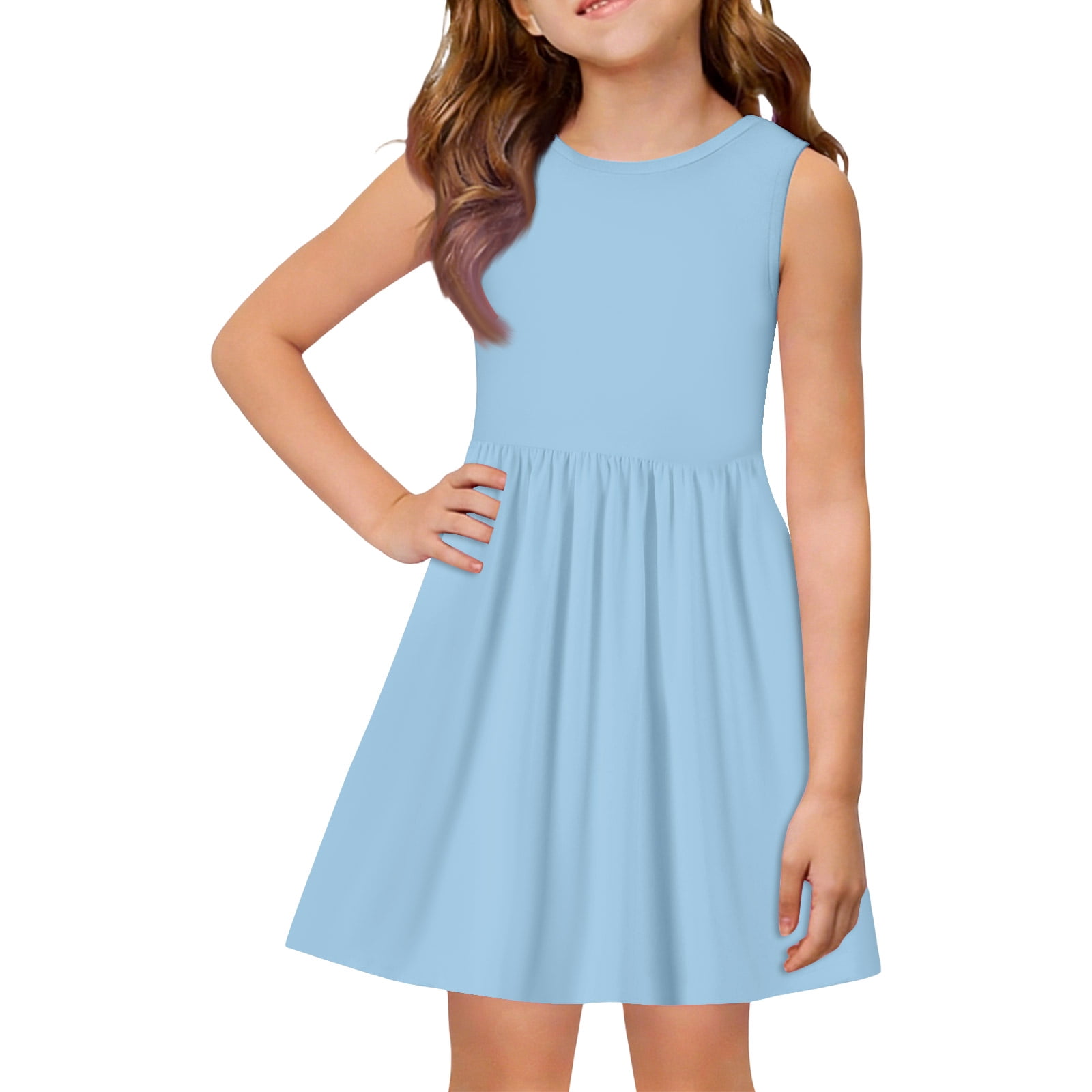 CCRFTGI Girls Dresses 10-12 A-Line Solid Dress Birthday Cute Sleeveless ...