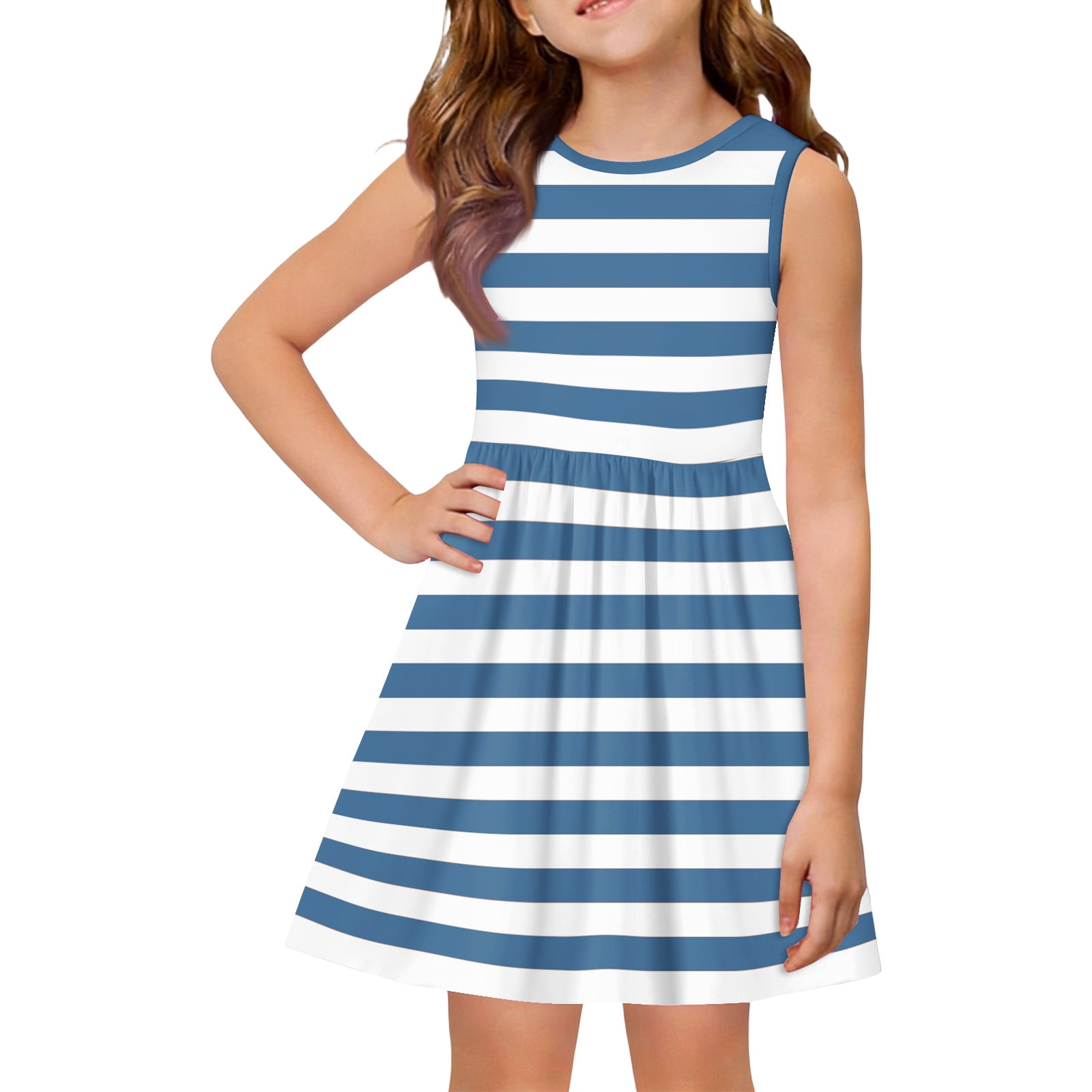 CCRFTGI Girls Dresses Size 10-12 A-Line Blue Striped Dress Birthday ...