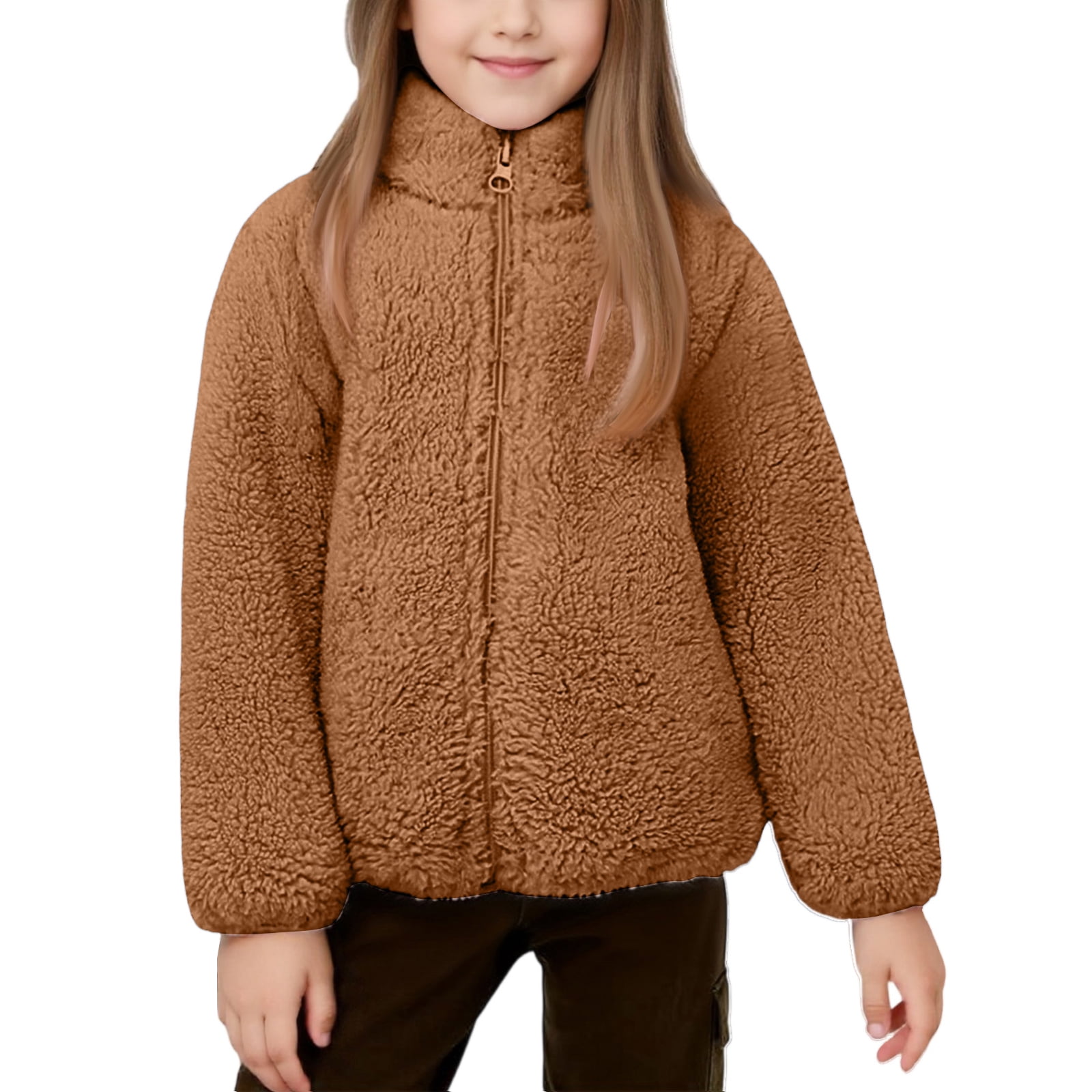CCRFTGI Girls Fall Jacket Fleece Fuzzy Full-Zip Outwear Coat Soft Fall ...
