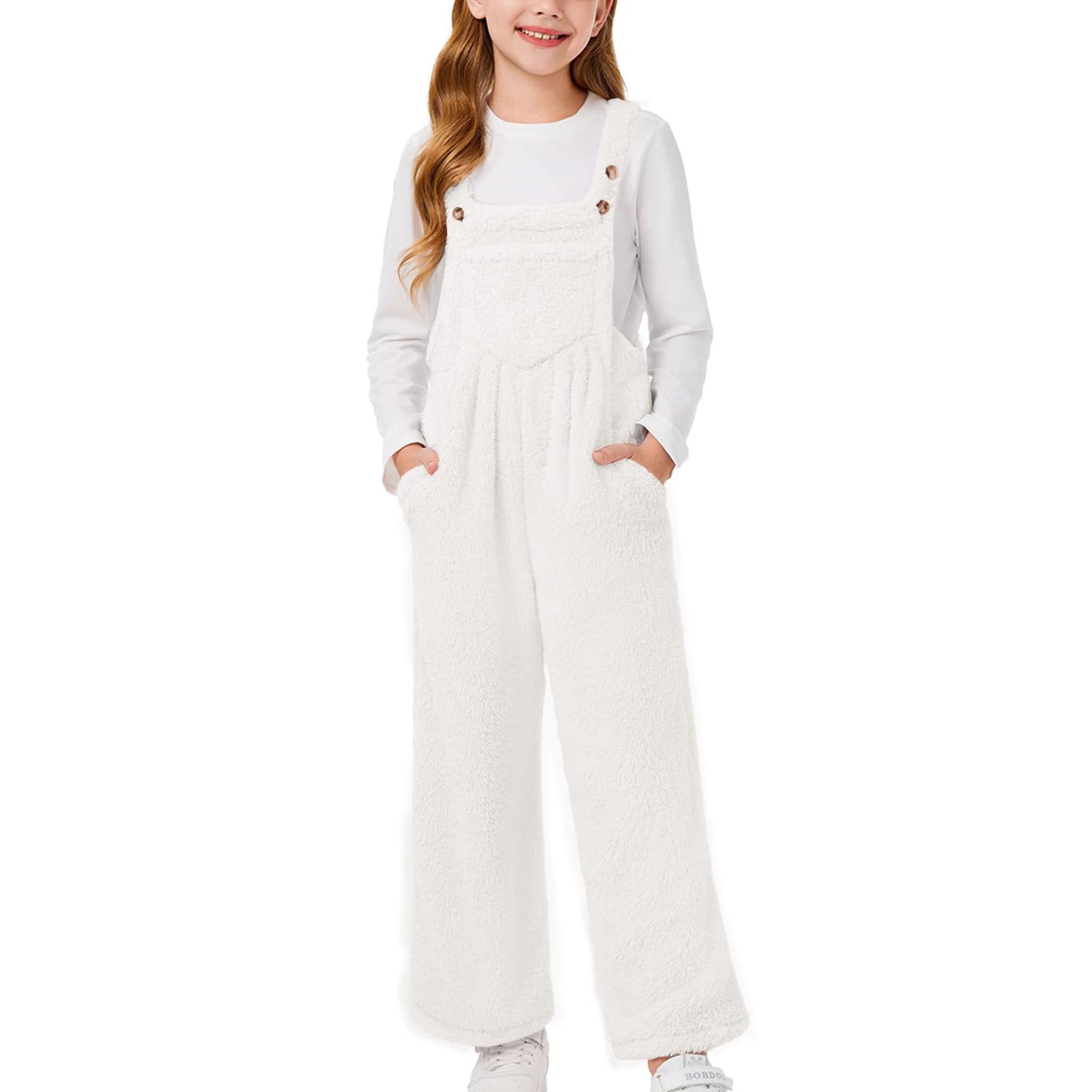 CCRFTGI Girls Jumpsuit Casual Plush Fleece Overalls Warm Winter ...