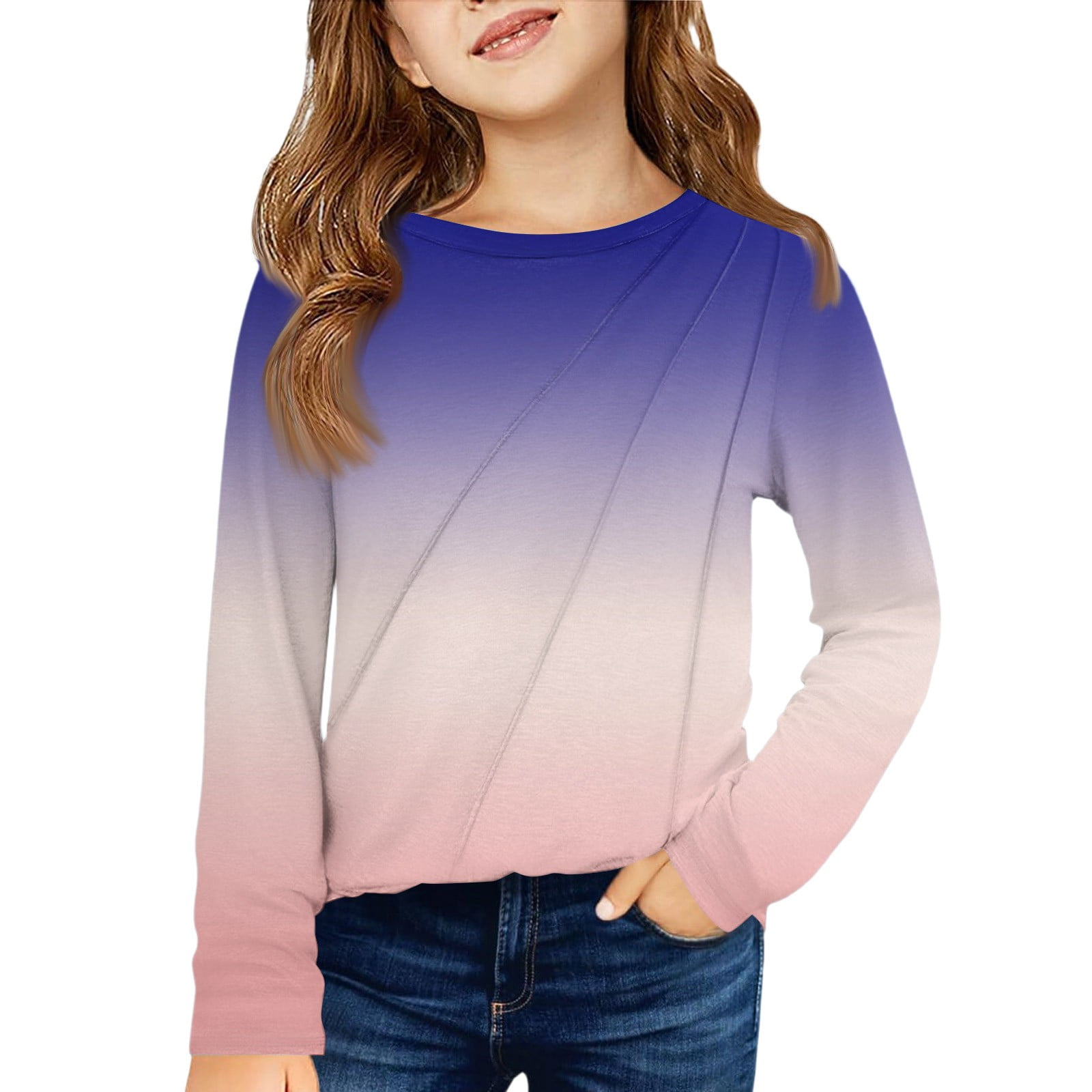 CCRFTGI Girls Long Sleeve Shirts Crew Neck Gradient Base Layer for Kids ...