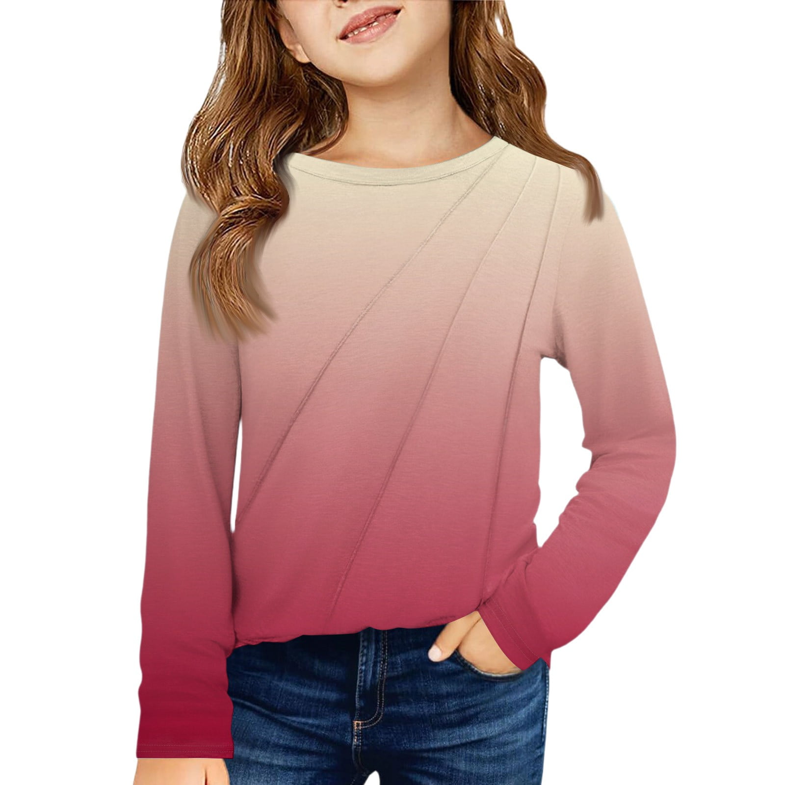 CCRFTGI Girls Long Sleeve Shirts Crew Neck Gradient Undershirts for ...