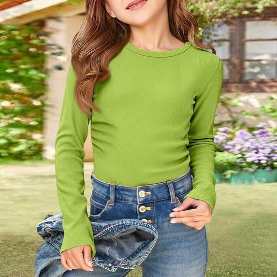 CCRFTGI Girls Long Sleeve Shirts Size 7 Crewneck Ruched Side Slim Fit ...
