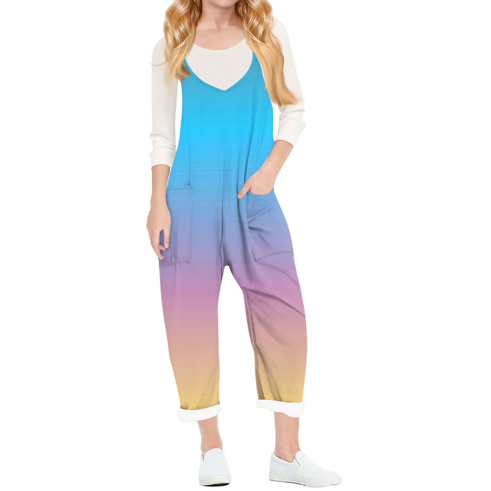 CCRFTGI Girls Multicolor Jumpsuit Spaghetti Strap V Neck Rompers for ...