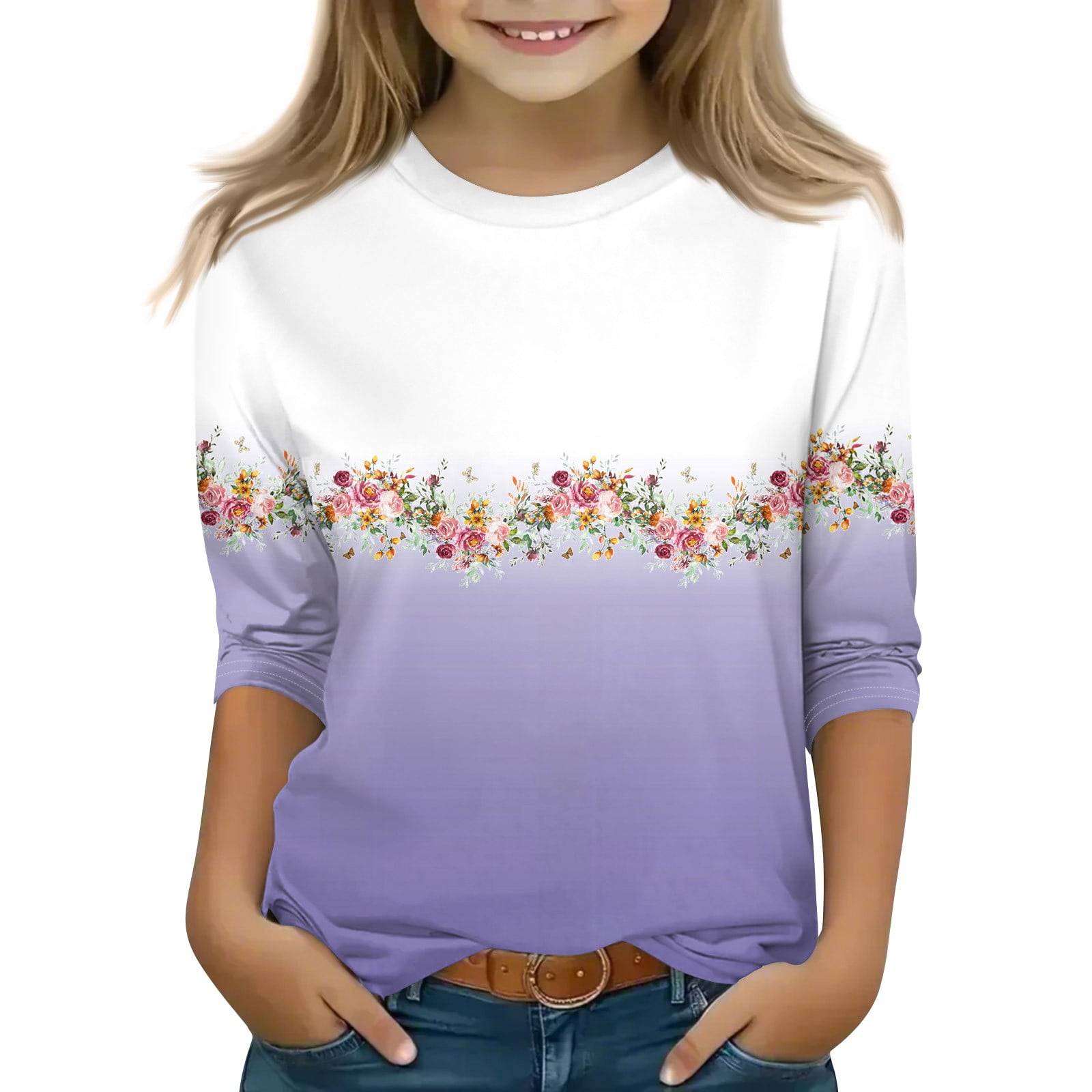 CCRFTGI Girls Outfits 14-16 Color Block 3/4 Sleeve Tween Girls Shirt ...