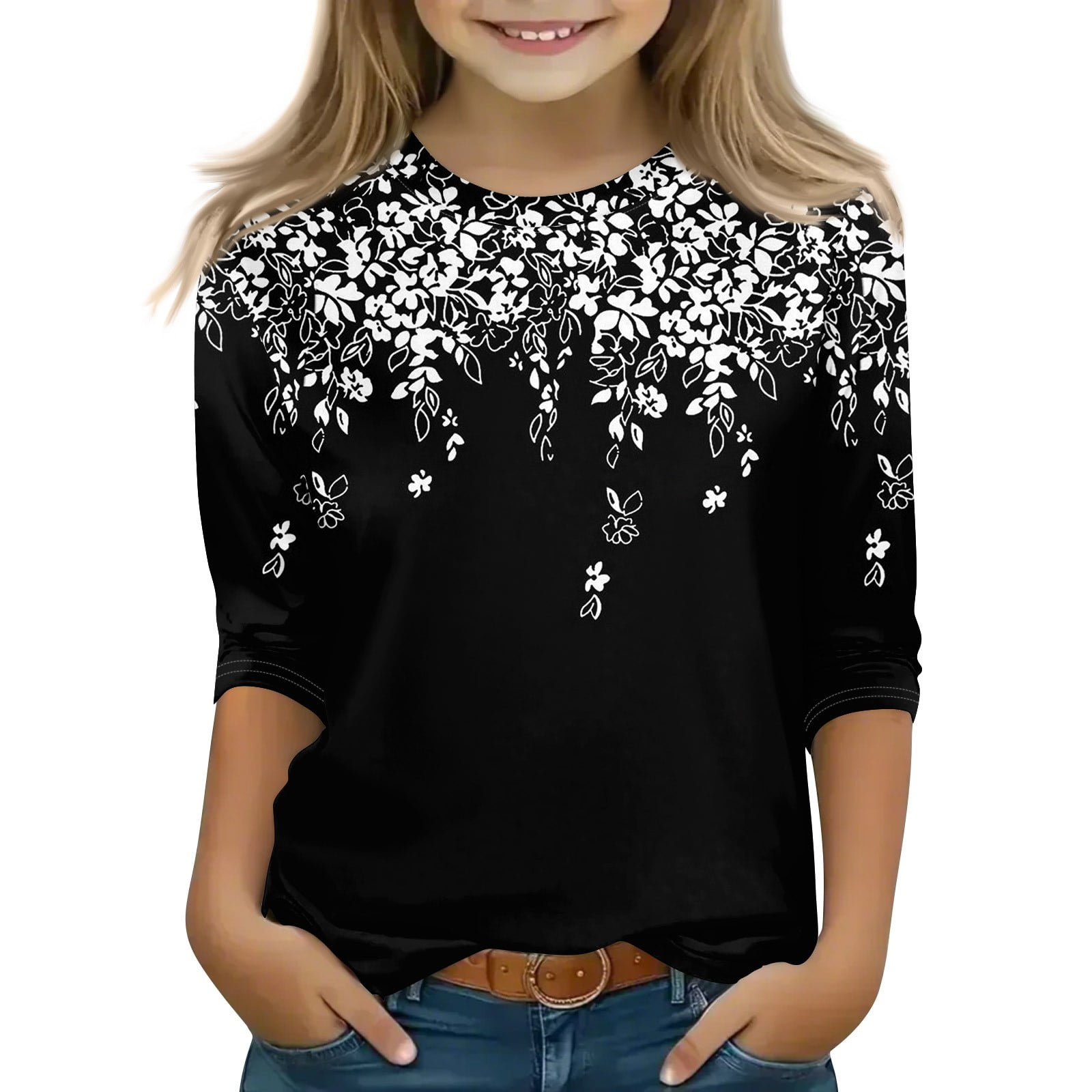 CCRFTGI Girls Outfits 14-16 Floral Print 3/4 Sleeve Tween Girls Tops ...