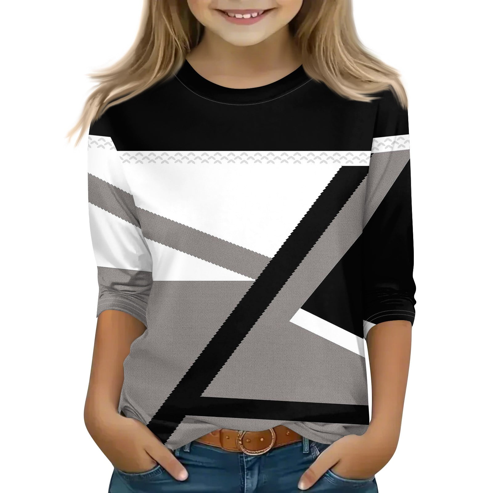 CCRFTGI Girls Outfits 14-16 Geometric Print 3/4 Sleeve Tween Girls ...