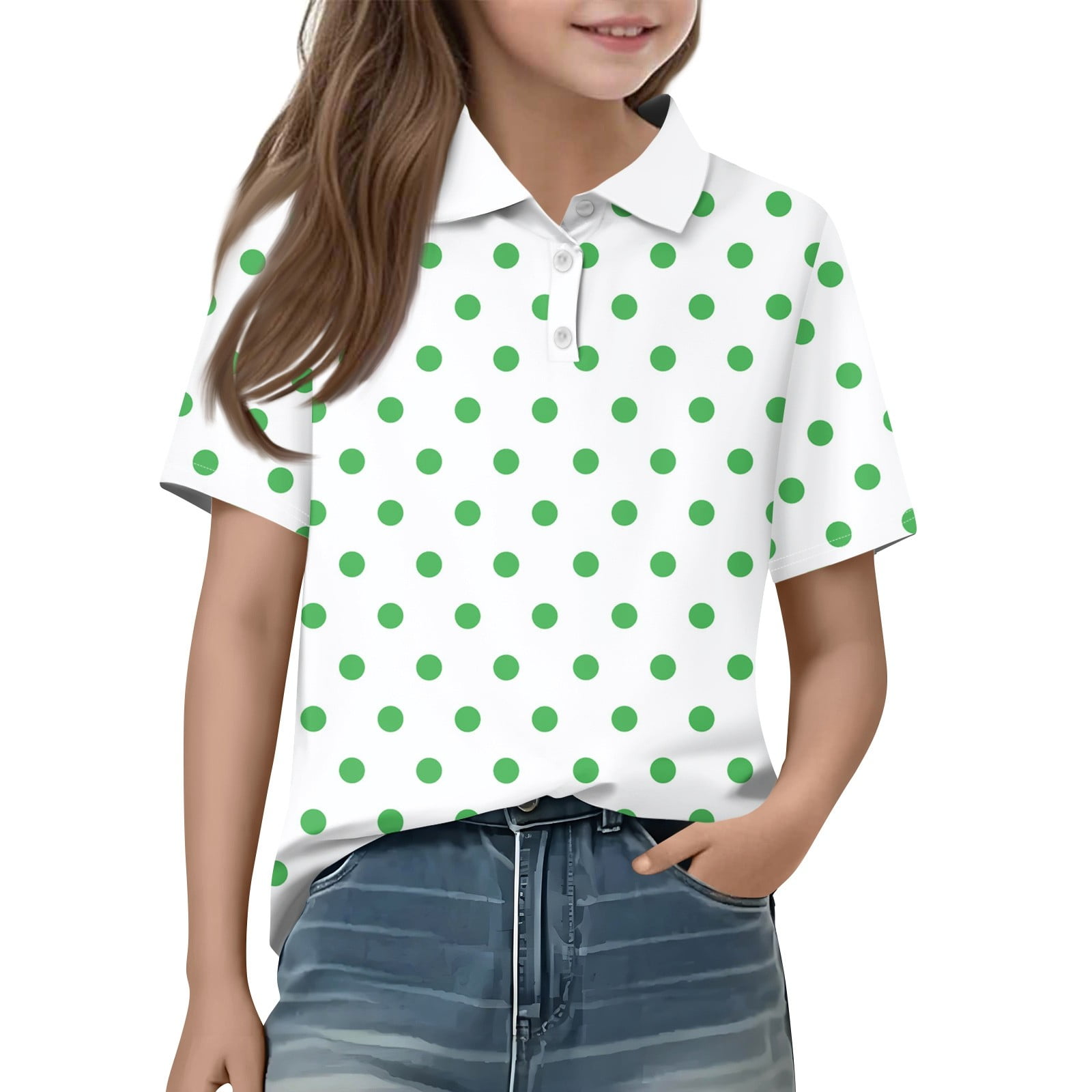 CCRFTGI Girls' Polo Shirt 2025 Summer Classic Fit Print Uniforms Back ...