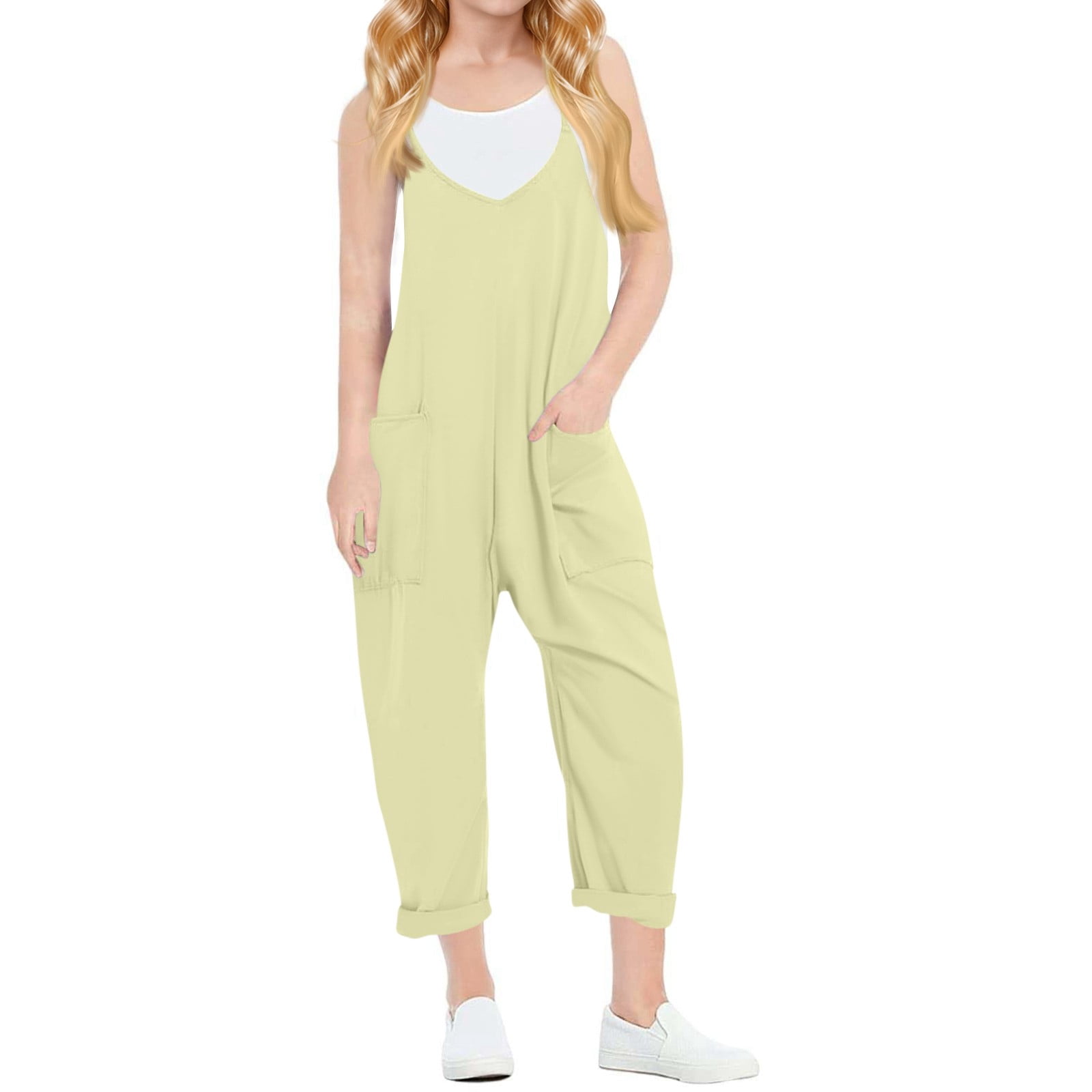 CCRFTGI Girls Rompers Size 10-12 Beige Sleeveless Girls Jumpsuit Spring ...