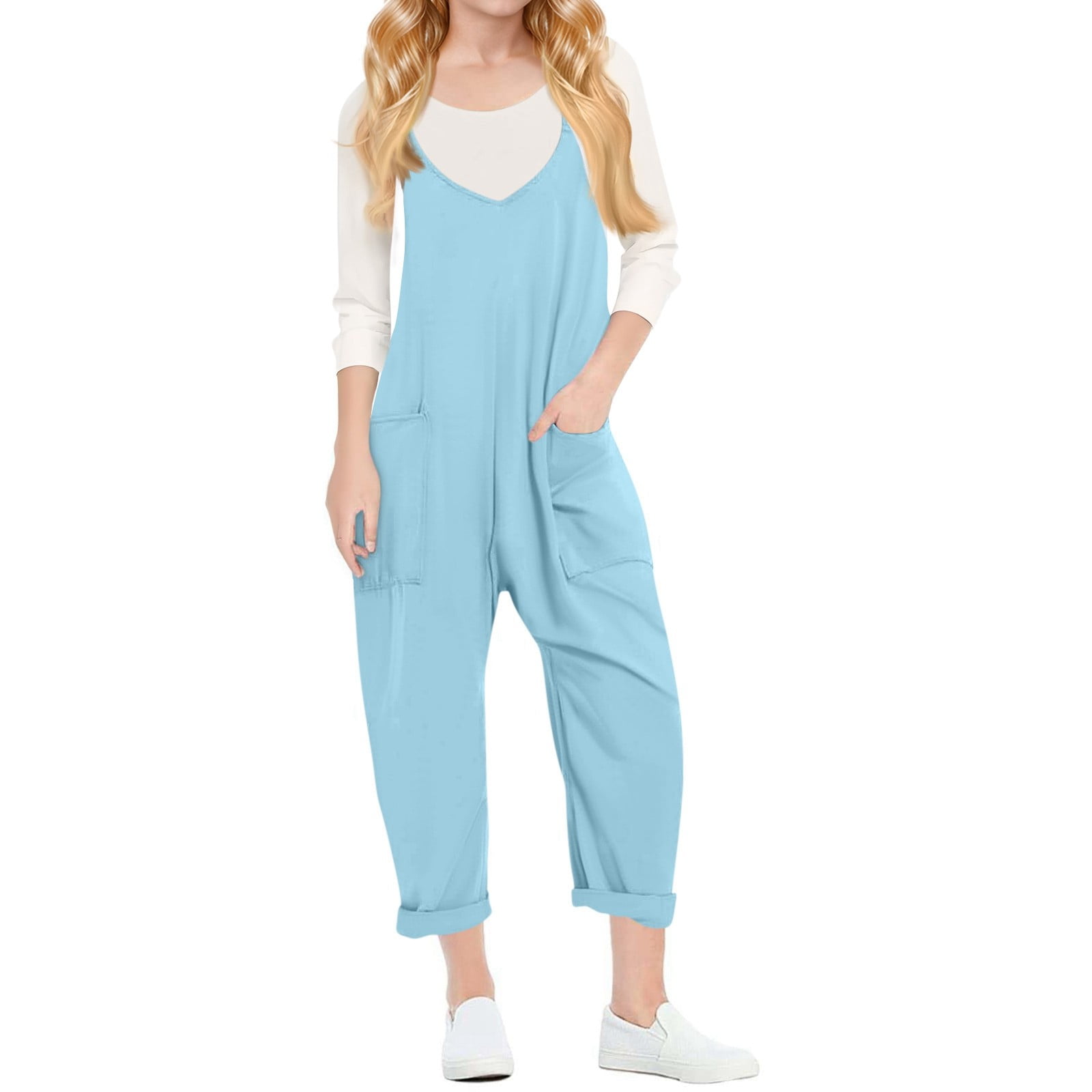 CCRFTGI Girls Rompers Size 10-12 Sky Blue Sleeveless Girls Jumpsuit ...