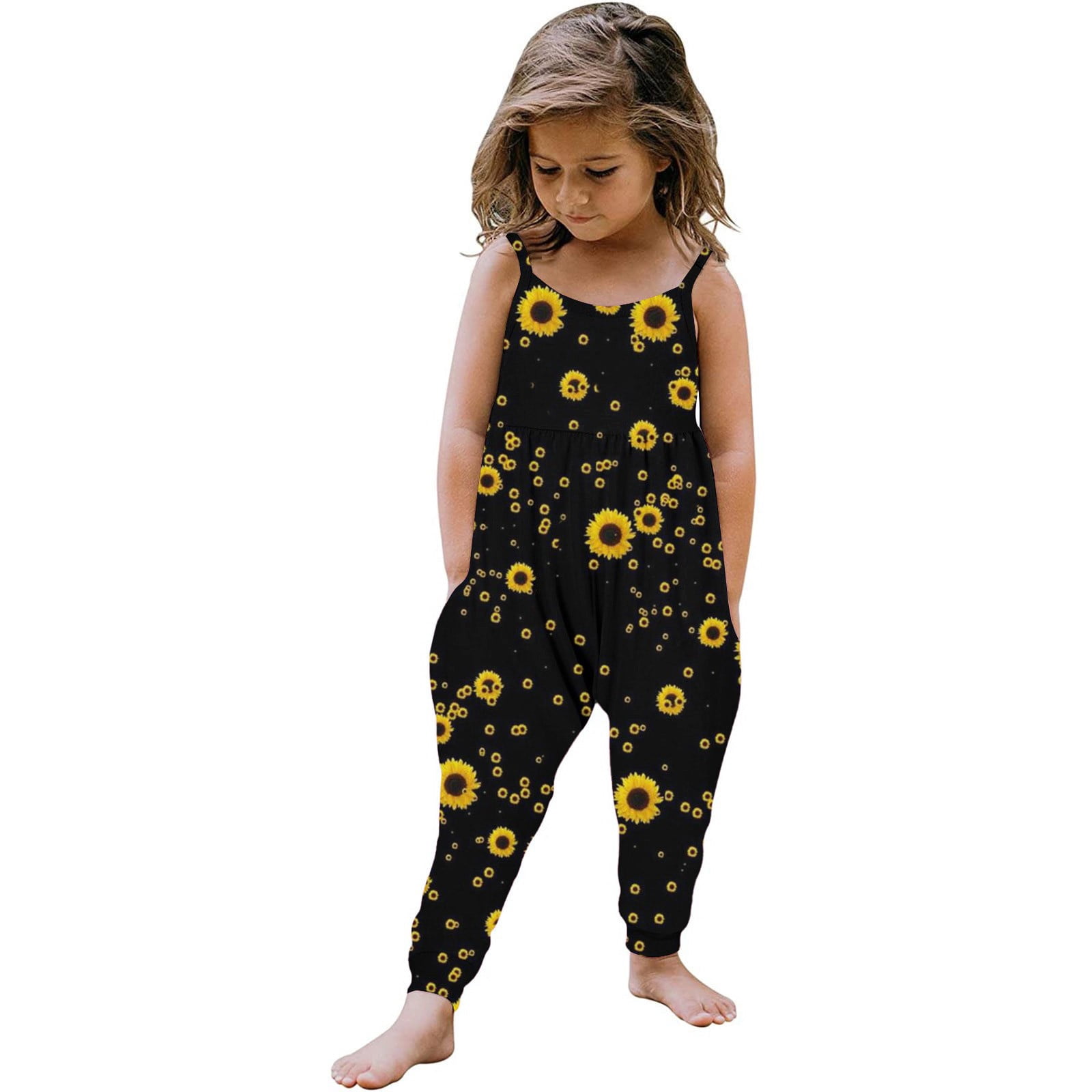 CCRFTGI Girls Rompers Size 5-6 Sunflower Printed Sleeveless Kids ...