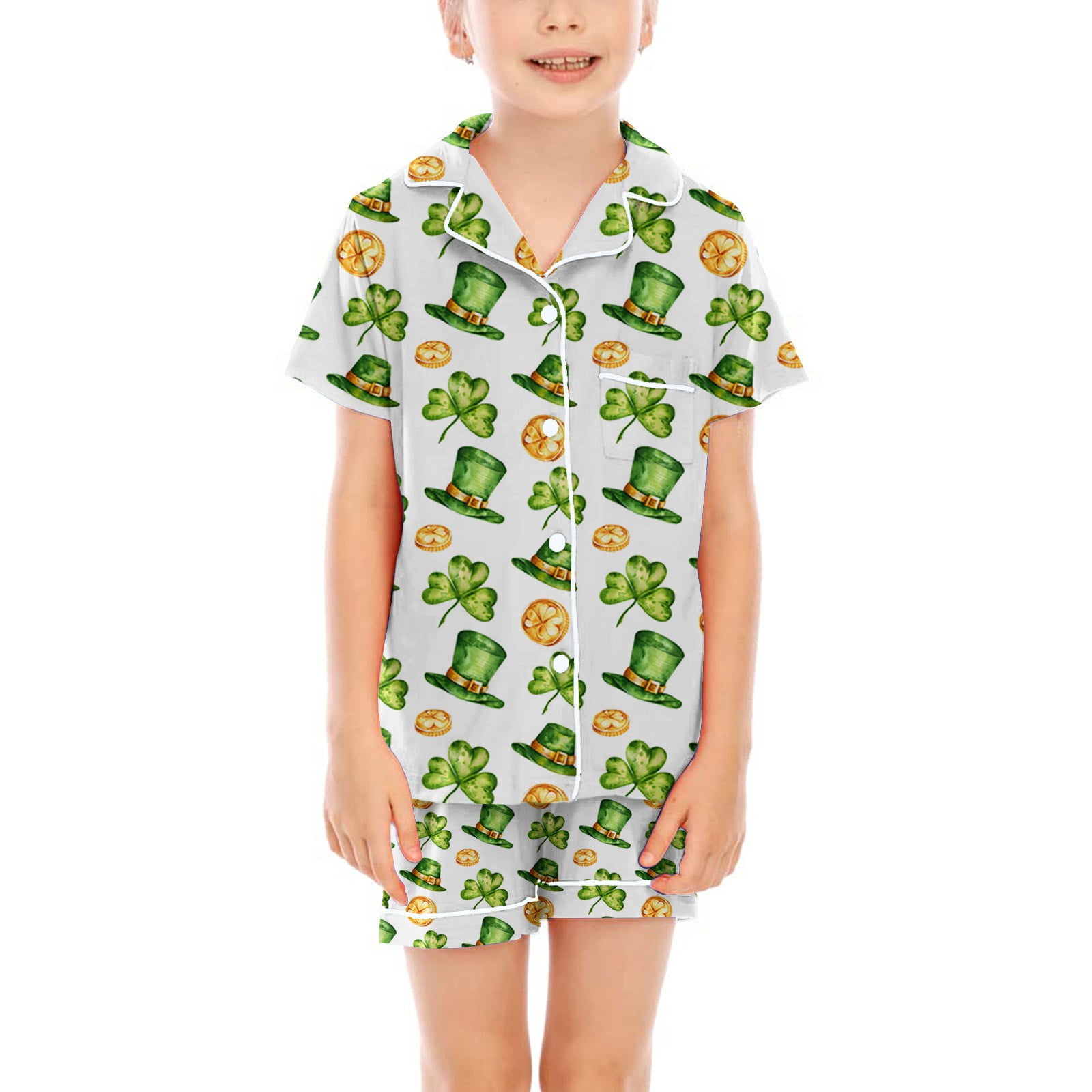 CCRFTGI Girls St.patrick's Day Pajamas Size 7-8 Short Sleeve Button Up ...