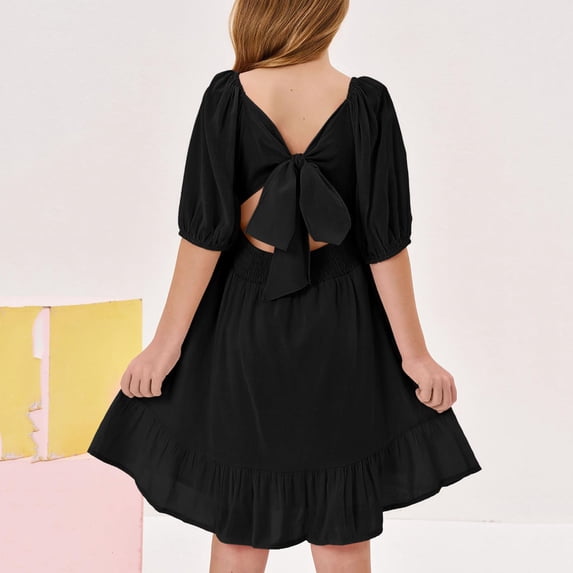 CCRFTGI Girls Summer Dresses Size 7 Casual Cute Dress Tie Backless ...