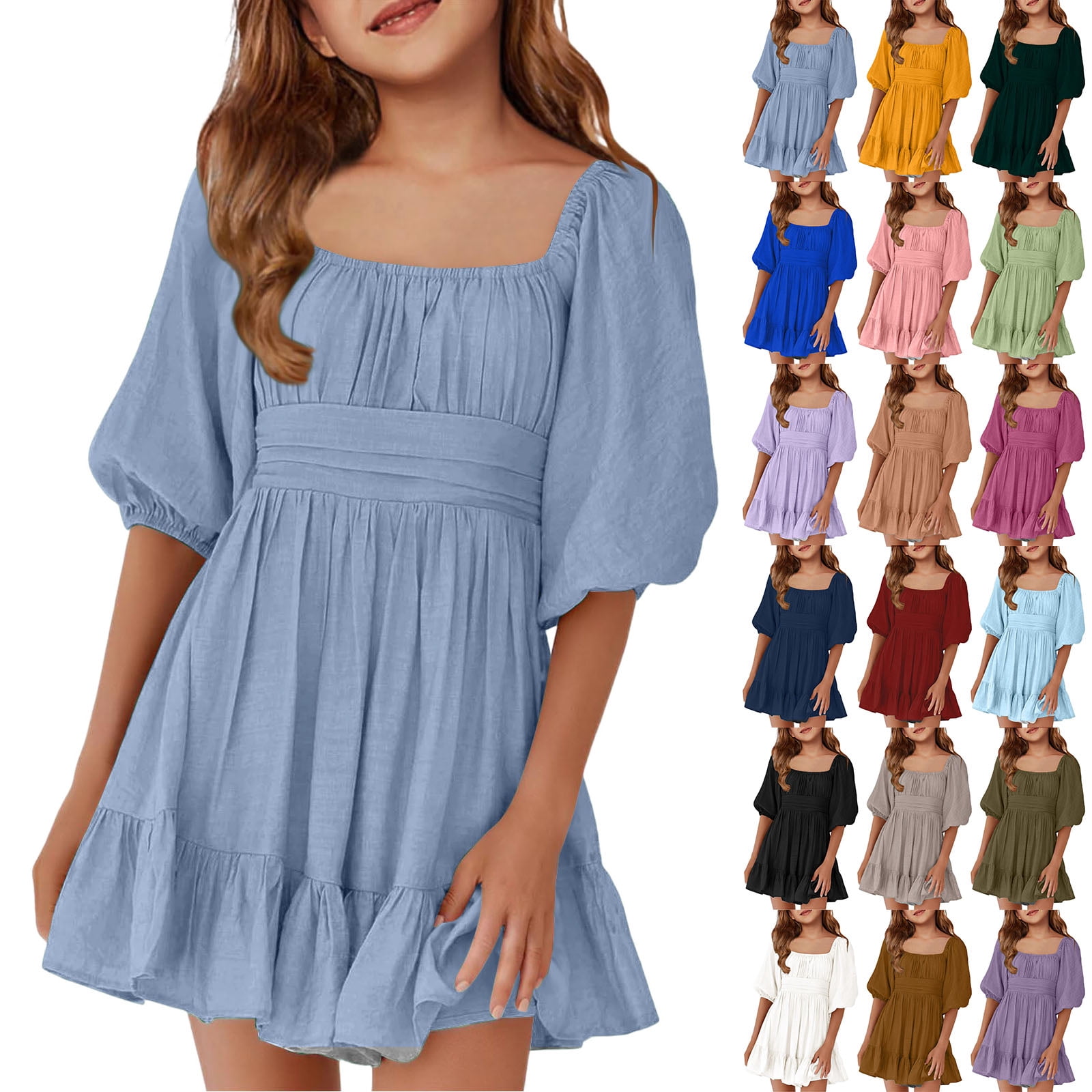 CCRFTGI Girls Summer Dresses Size 7 Casual Dress Tie Backless Square ...