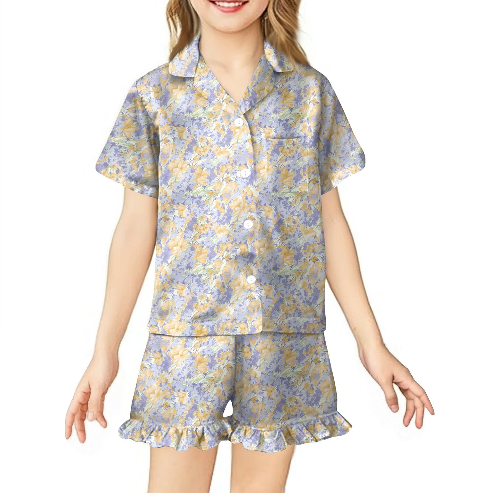 CCRFTGI Girls Summer Pajamas Casual with Shorts 2 Piece Pjs Loungewear Pjs Cute Patterns Printed ...