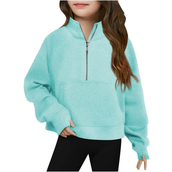 CCRFTGI Girls Sweatshirt Oversized Size 10-12 Half Zipper Crop Top Long ...