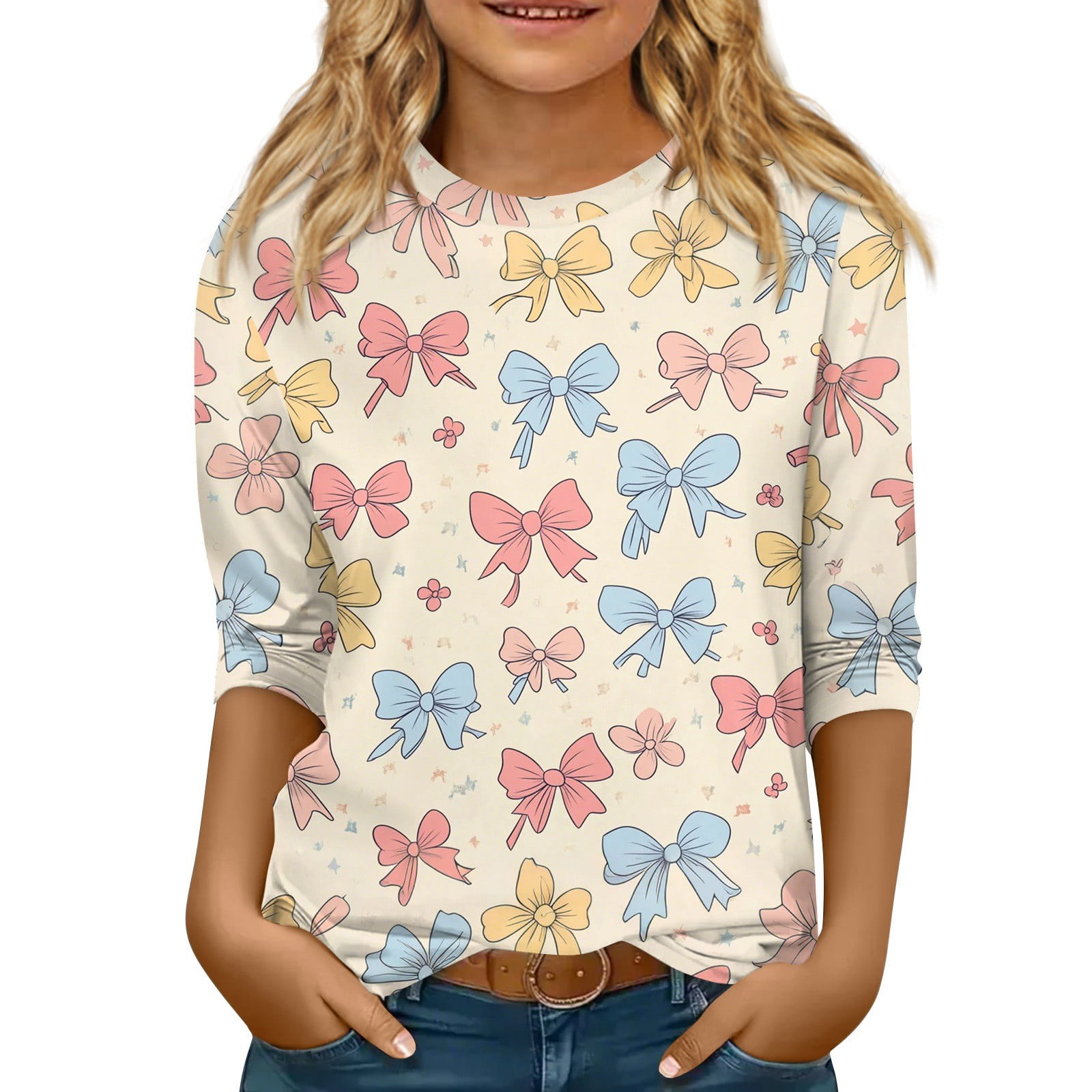 CCRFTGI Girls Tops 12-14 3/4 Sleeve Casual Floral Prints Basic Shirts ...