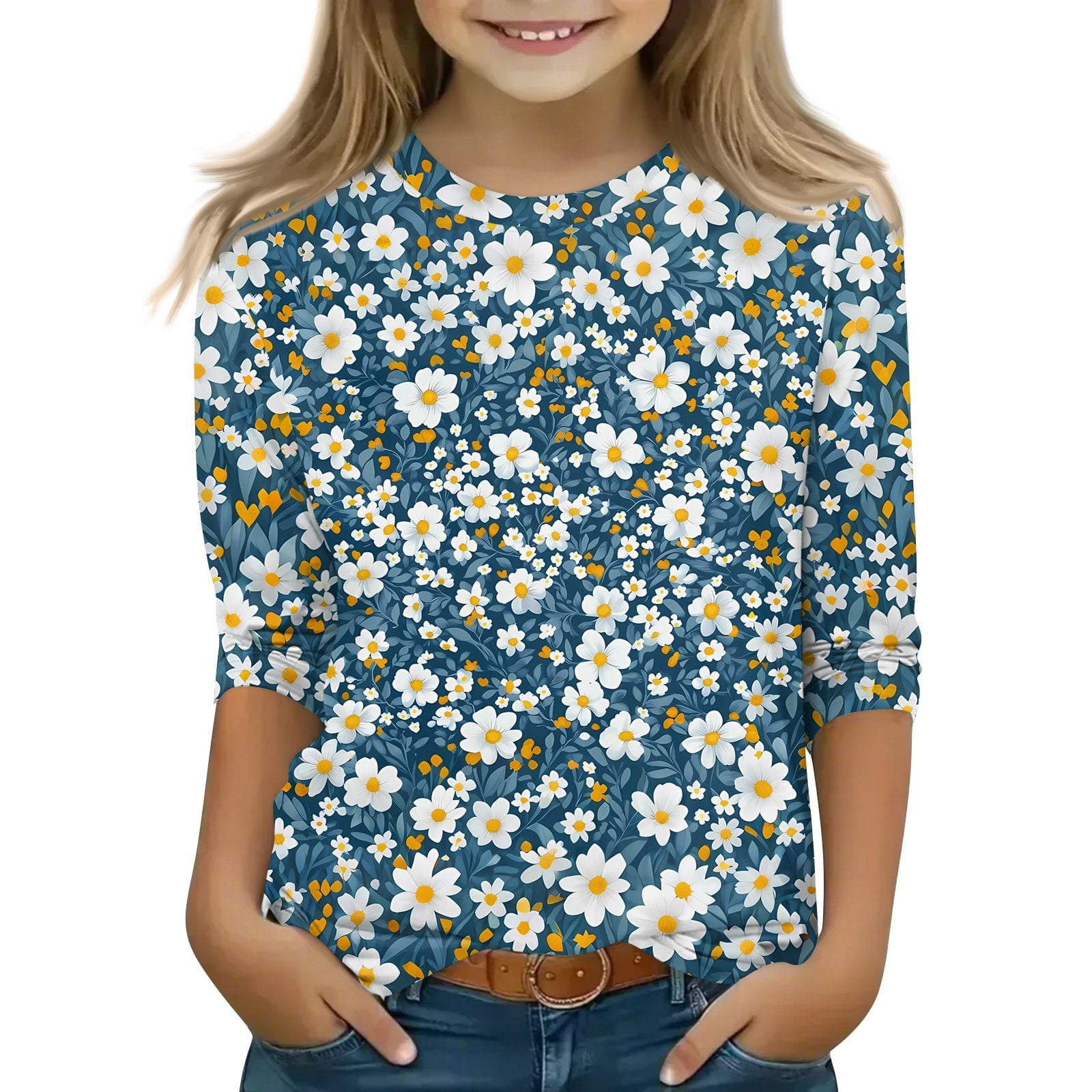 CCRFTGI Girls Tops 12-14 3/4 Sleeve Funny Floral Graphics Pullover ...