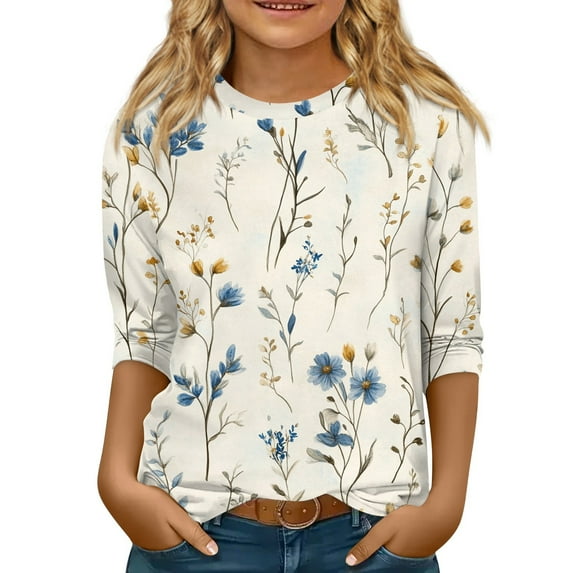 CCRFTGI Girls Tops Size 10-12 3/4 Length Sleeve Casual Floral Graphics ...
