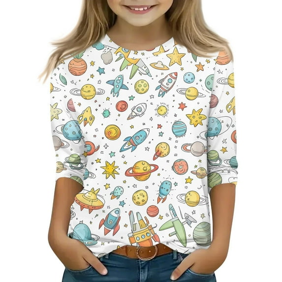 CCRFTGI Girls Tops Size 10-12 3/4 Length Sleeve Fashion Graphics Basic ...