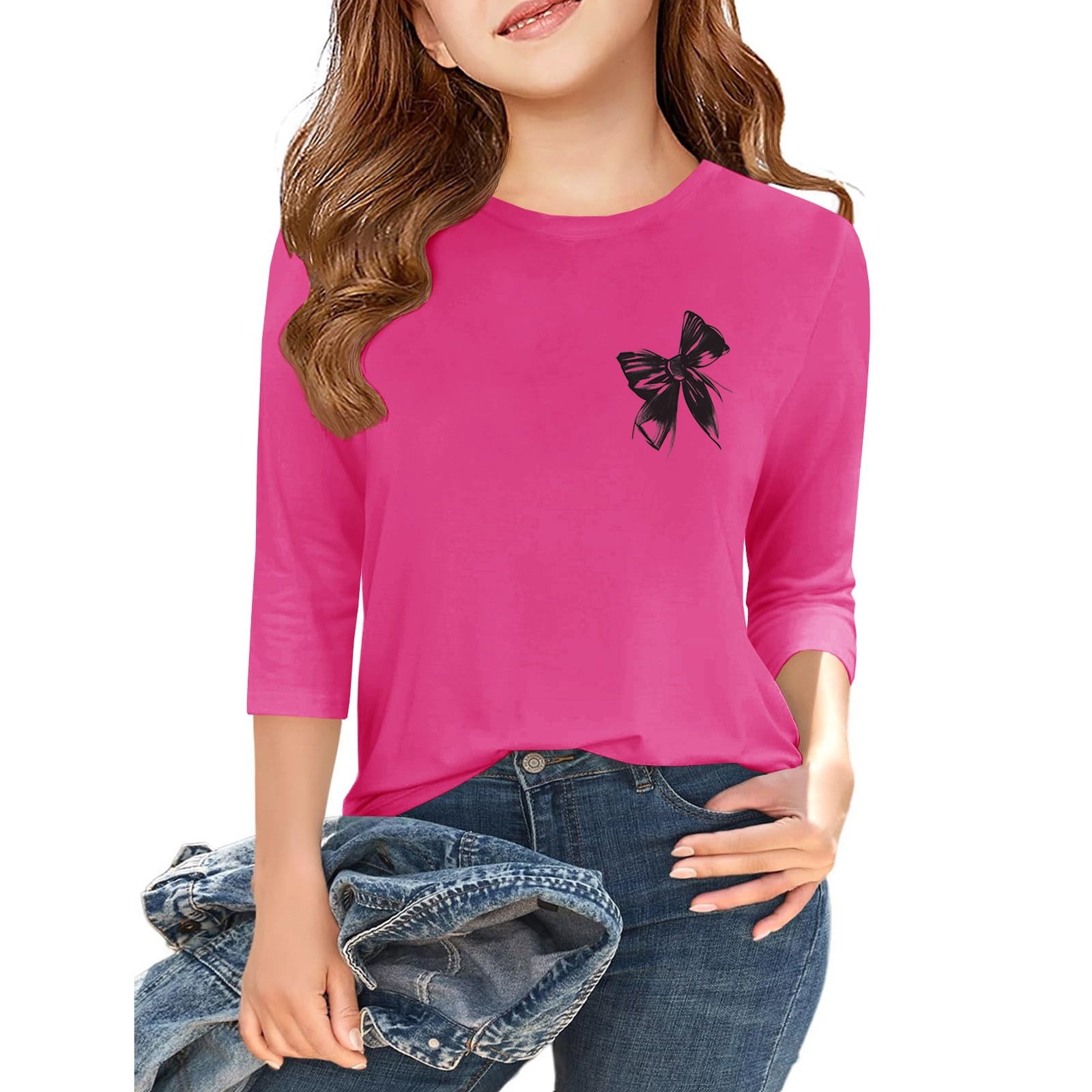 CCRFTGI Girls Tops Size 10-12 3/4 Length Sleeve Funny Bow Graphics ...