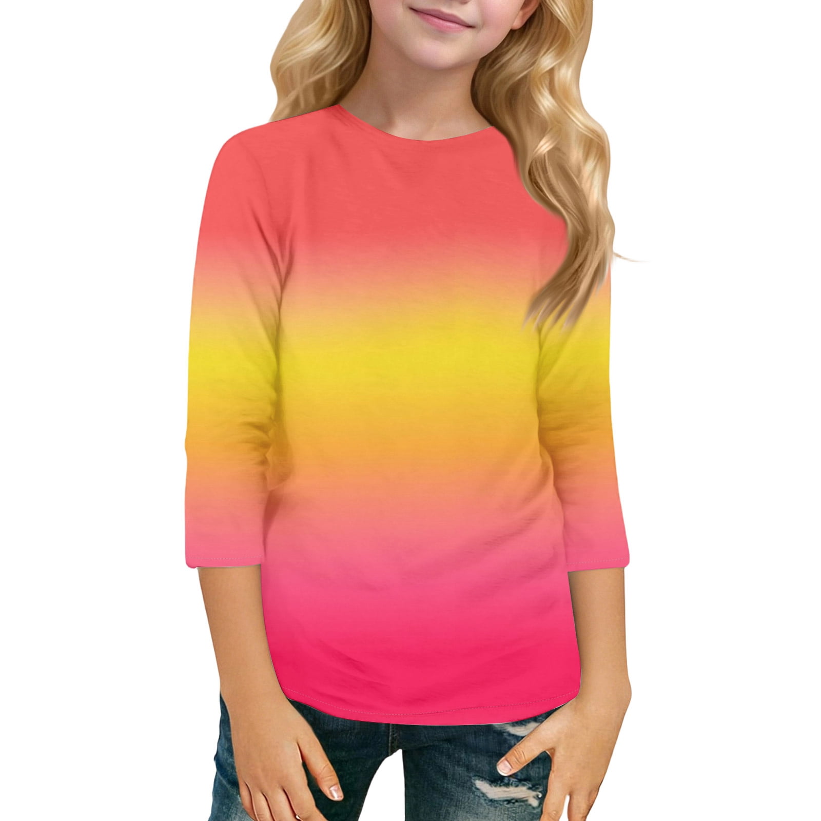 CCRFTGI Girls Tops Size 10-12 3/4 Sleeve Cute Gradient T-shirt for kids ...