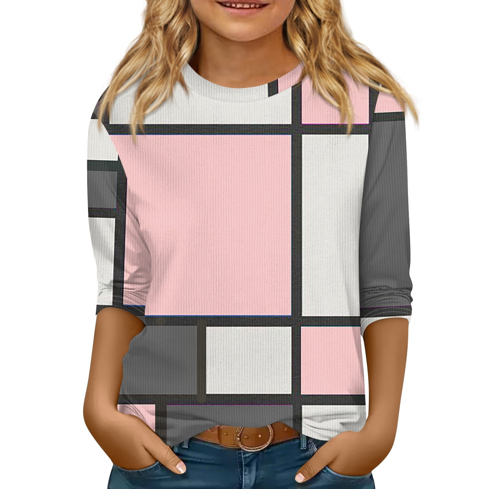 CCRFTGI Girls Tops Size 14-16 3/4 Sleeve Shirts Fall Cute Pink Shirts ...