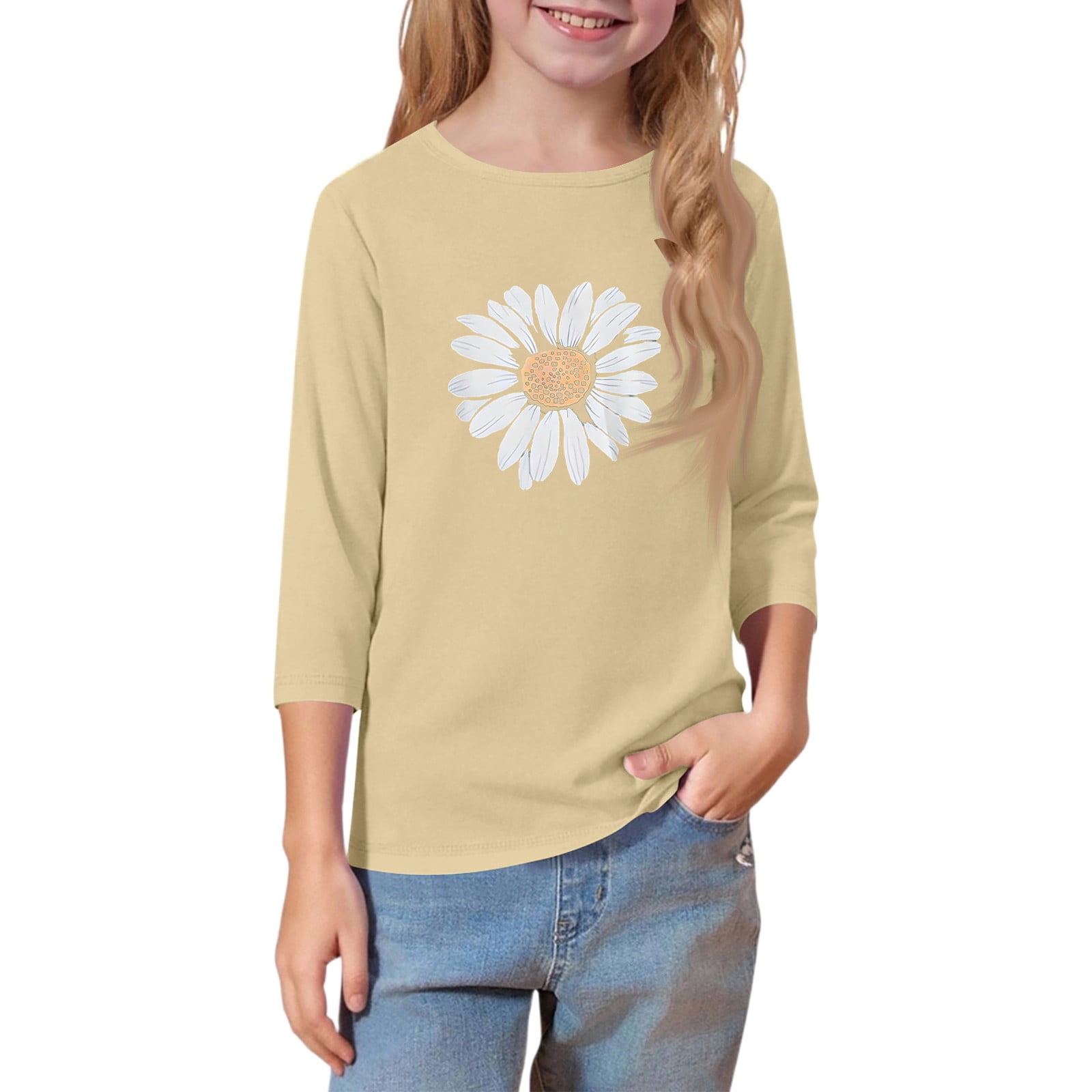 CCRFTGI Girls Tops Size 7 3/4 Length Sleeve Cute Print T-Shirt Holiday ...