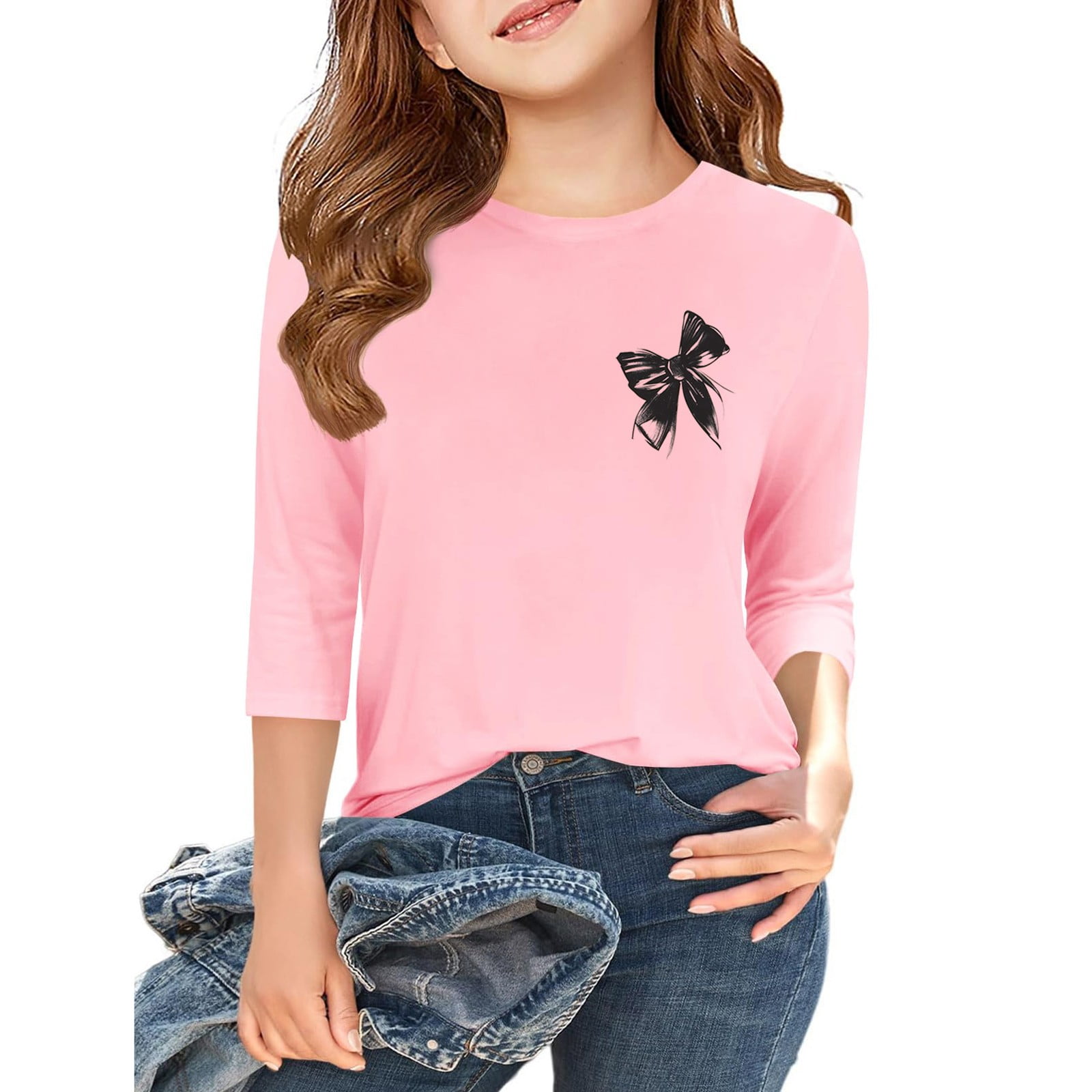 CCRFTGI Girls Tops Size 7-8 Cute 3/4 Length Sleeve Round Neck Shirts ...