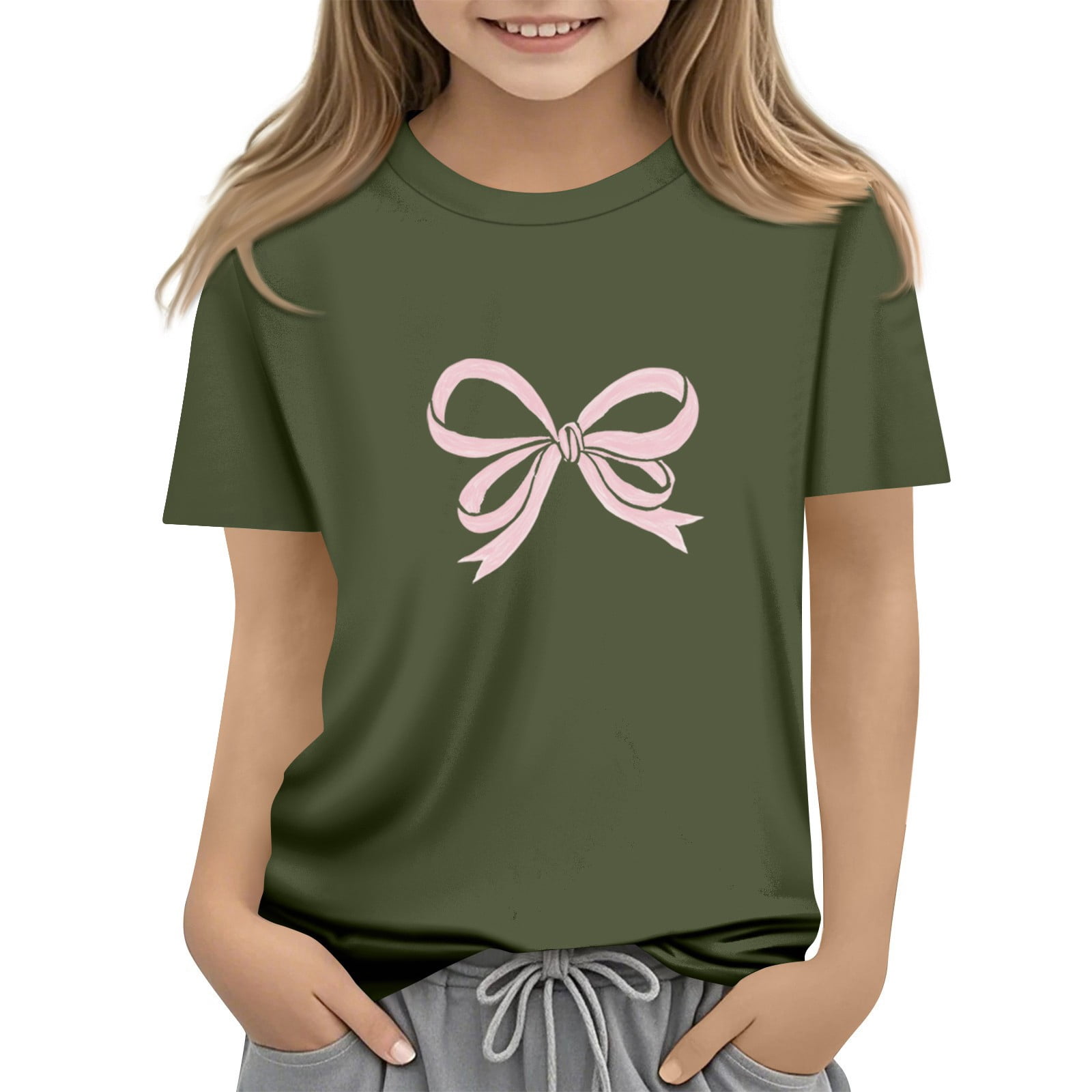 CCRFTGI Girls Tops Trendy Short Sleeve Bowknot Graphic Shirt Crewneck ...