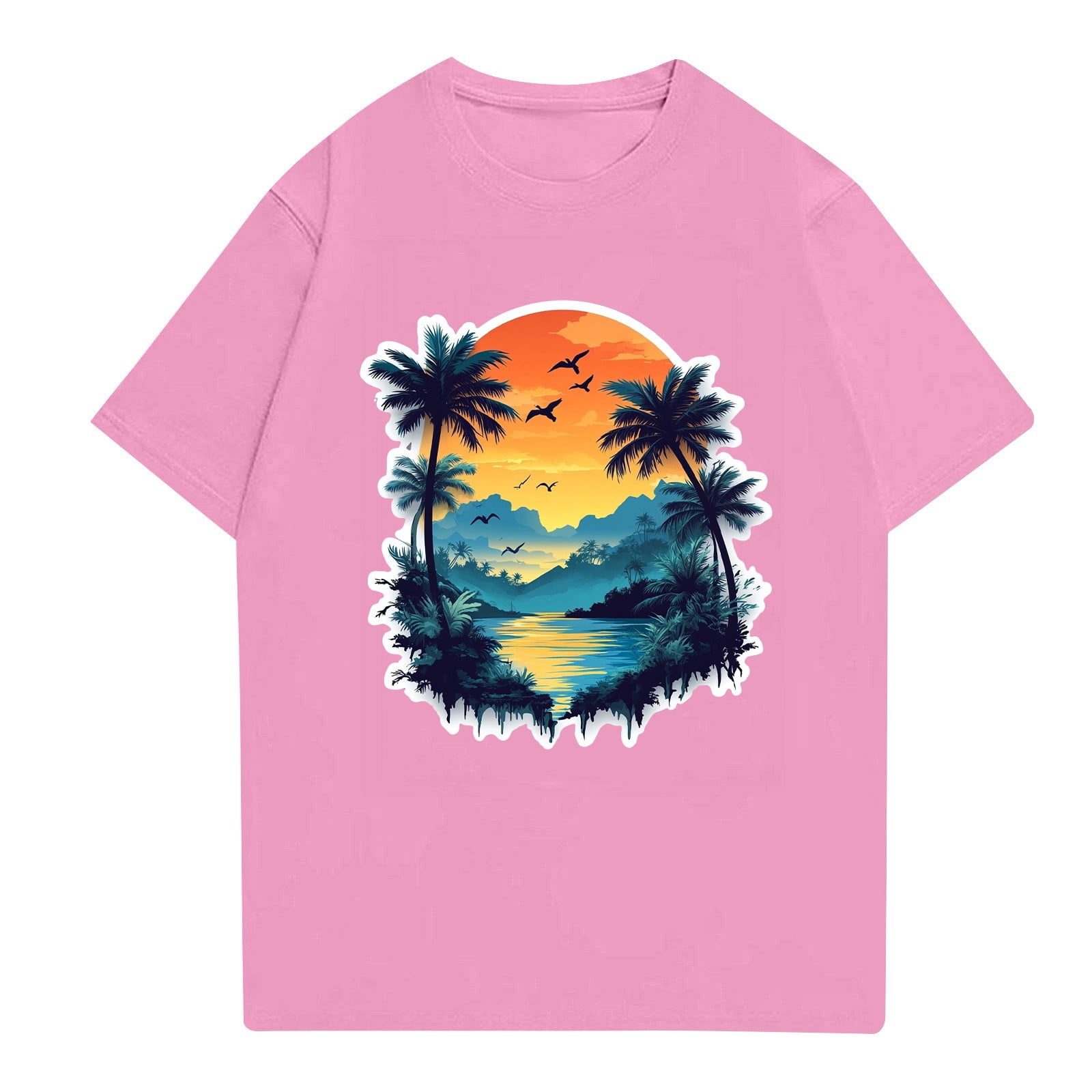CCRFTGI Hawaiian Pink Graphic Tees Men Retro Short Sleeve T Shirts Plus ...