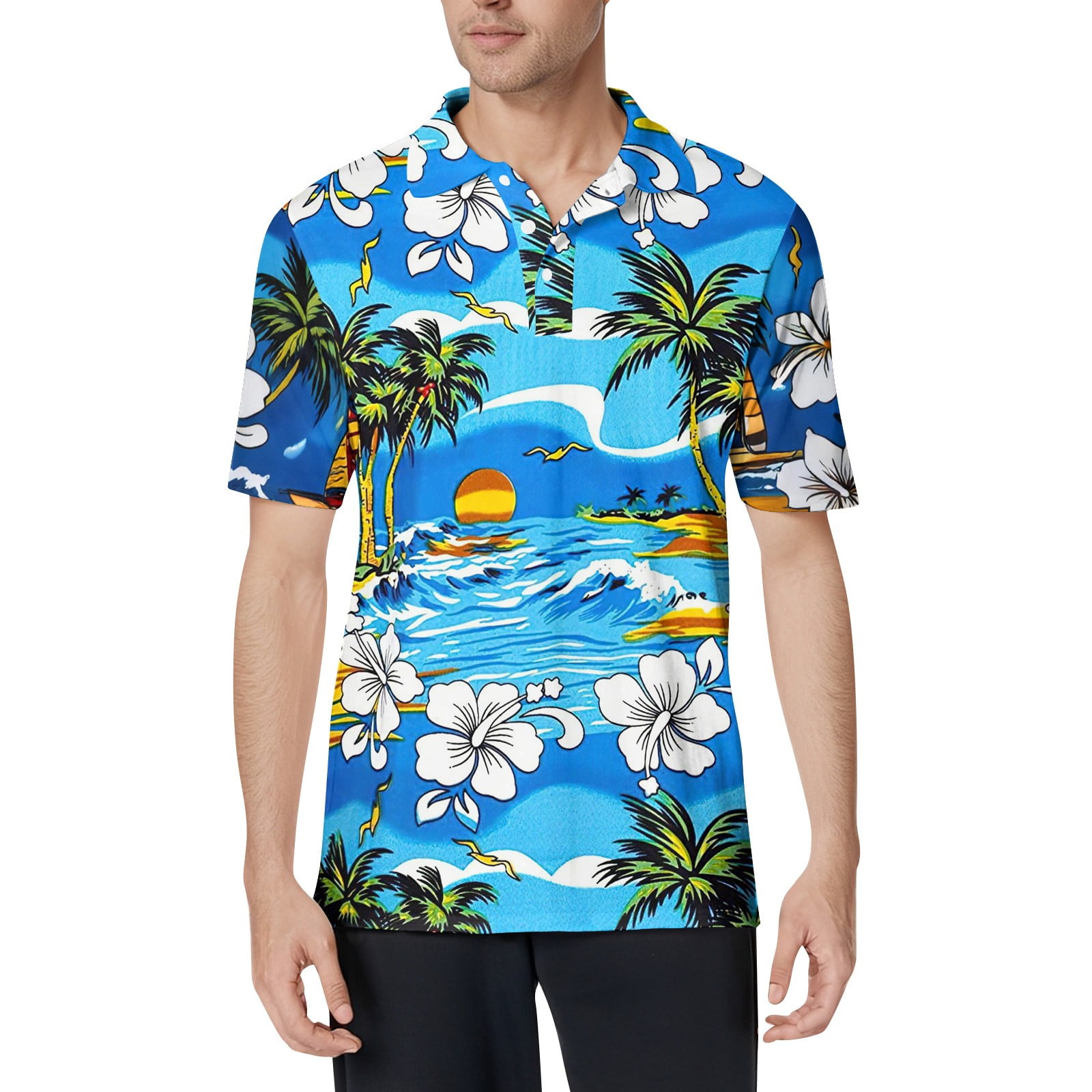 CCRFTGI Hawaiian Shirt for Men Casual Cotton Short Sleeve Polo Shirts ...