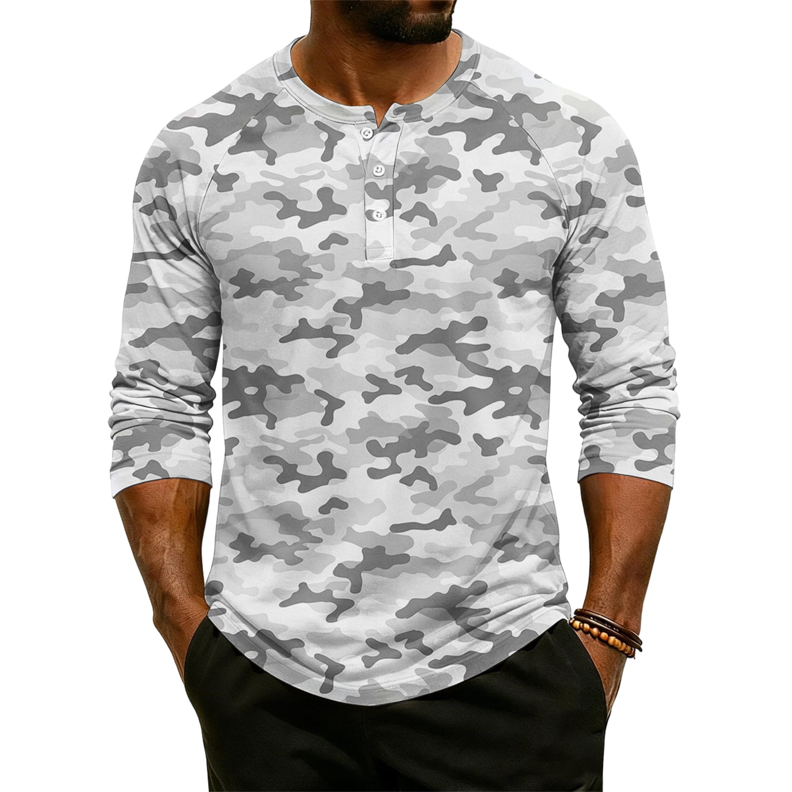 CCRFTGI Henley Shirts for Men 3/4 Sleeve Raglan Big and Tall Camo T ...
