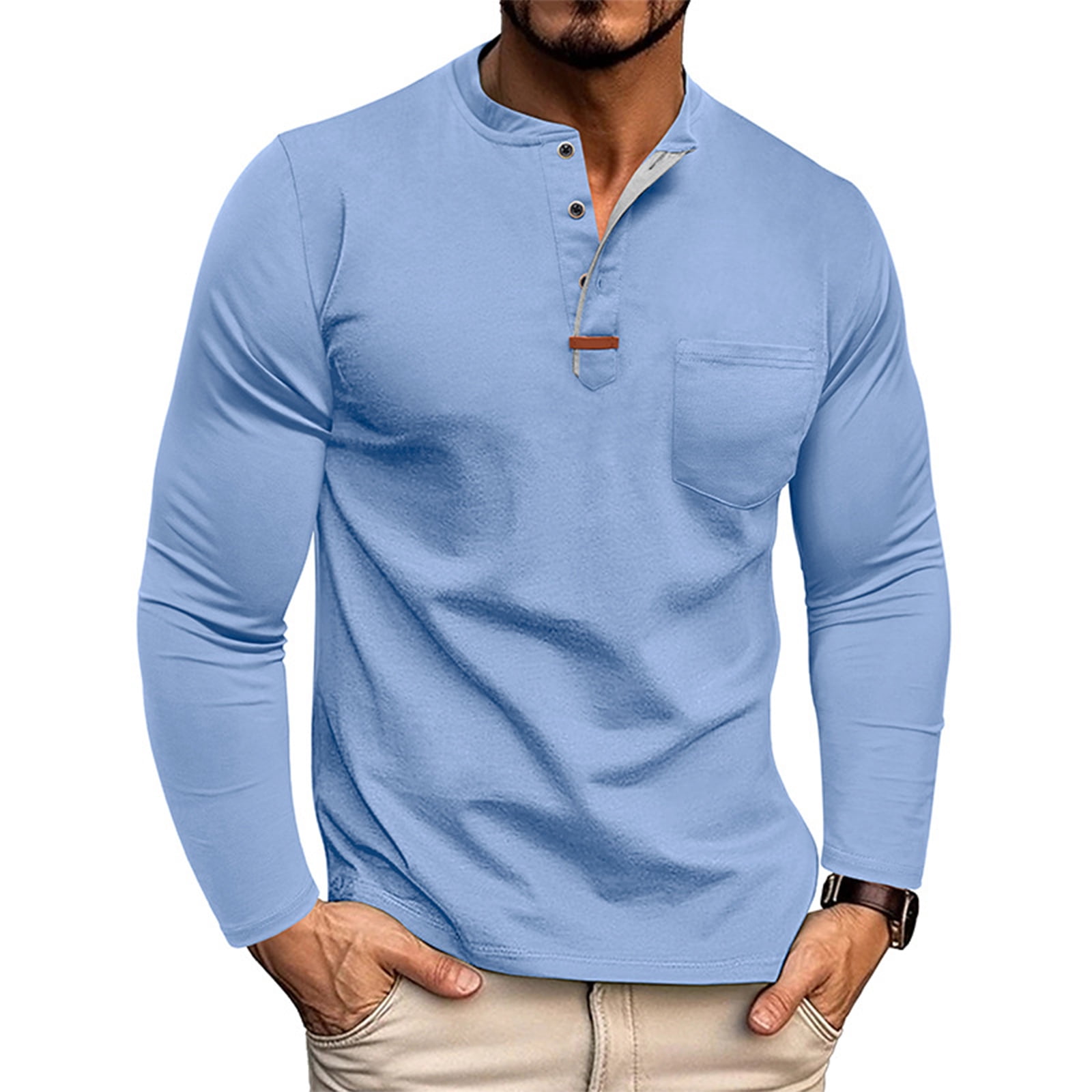 CCRFTGI Henley Shirts for Men Long Sleeve Big and Tall Button T-Shirt ...
