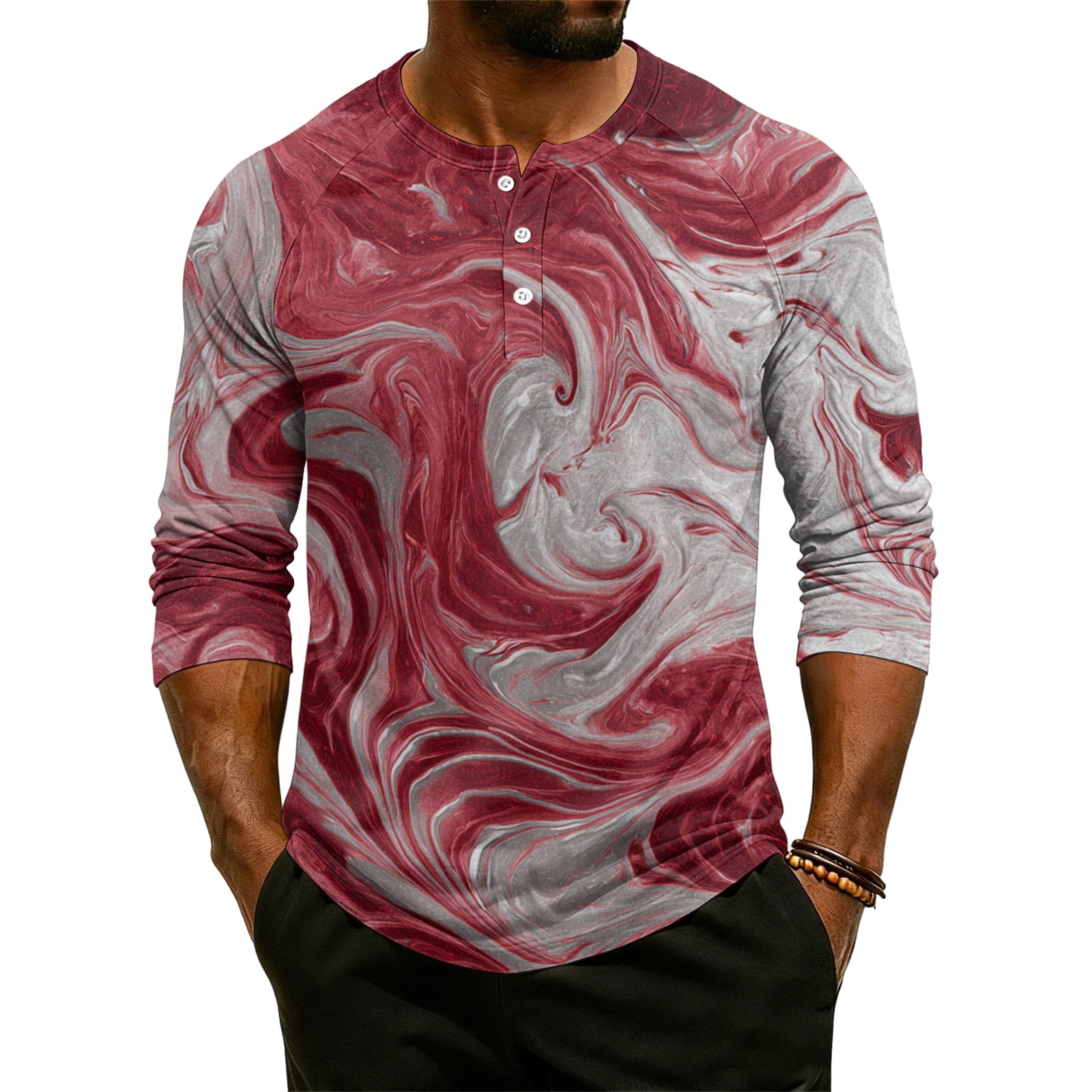 CCRFTGI Henley Shirts for Men Raglan 3/4 Sleeve Casual Fashion Tie Dye ...