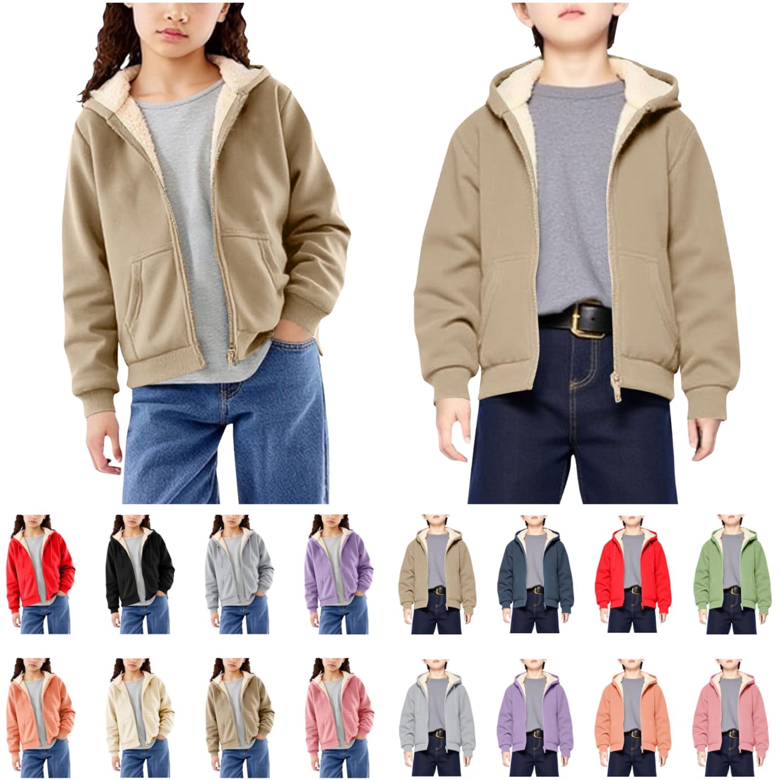 CCRFTGI Hoodie for Kids Boys Girls 10-12 Sherpa Fleece Lined Full Zip ...