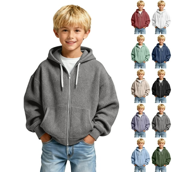 CCRFTGI Hoodies for Boys Zip-Up Casual Waffle Hooded Sweatshirts ...