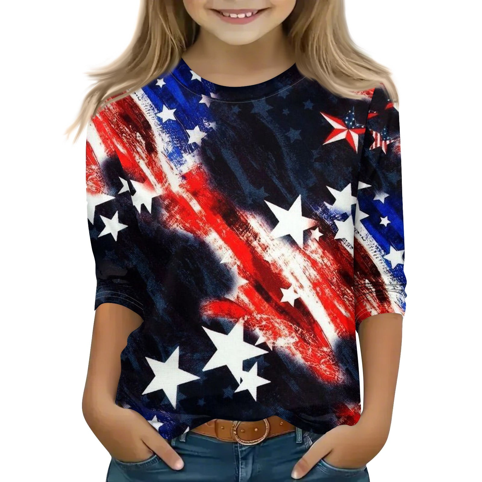 CCRFTGI Independence Day Deep Red Tops for Teen Girls 1776 Festival 3/4 ...