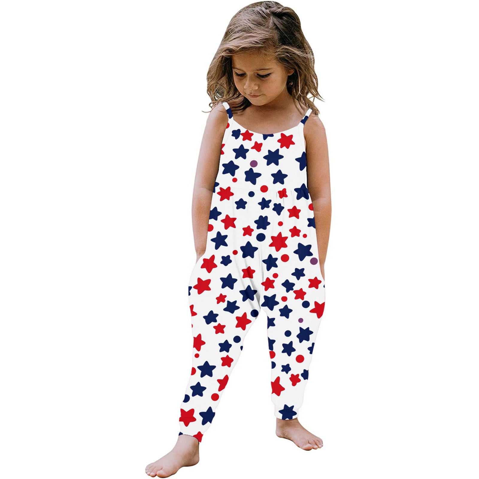 CCRFTGI Independence Day Girls Rompers Size 14-16 1776 Spaghetti Straps Stars Printed Jumpsuit ...