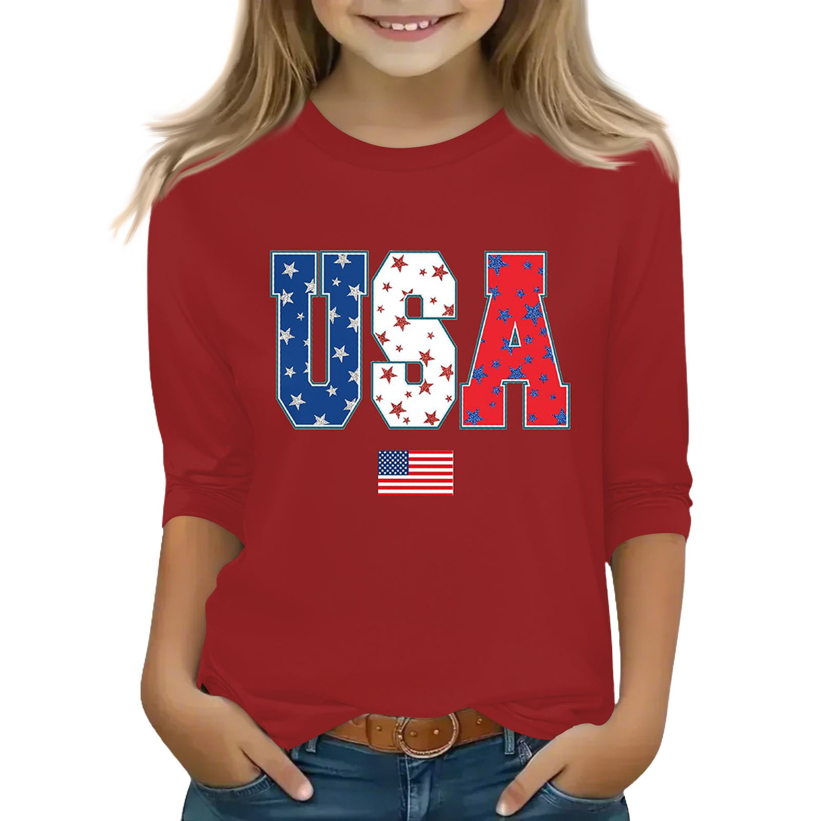 CCRFTGI Independence Day Red Tops for Teen Girls 1776 Freedom 3/4 ...