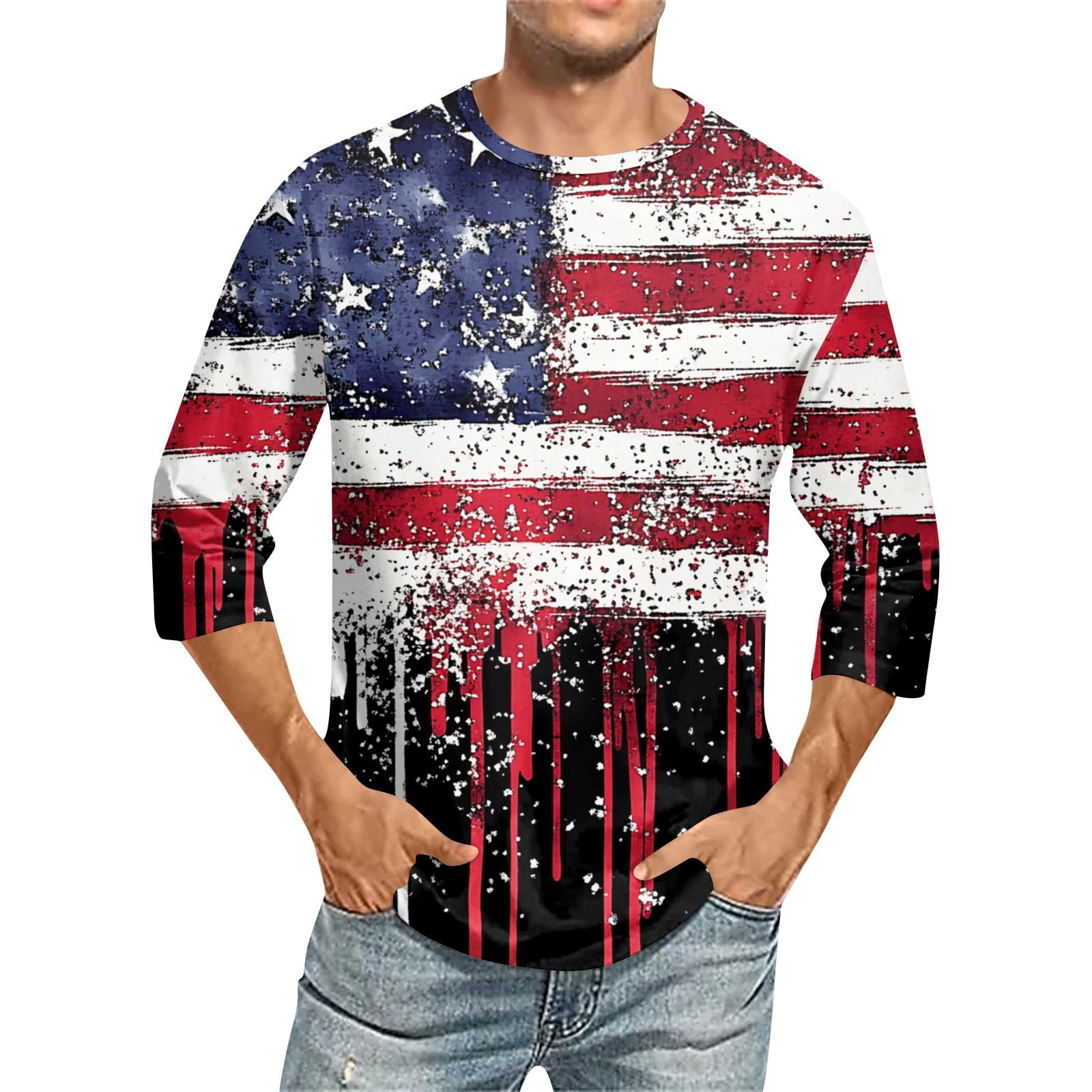 CCRFTGI Independence Day Royal Blue Top for Men Gym 3/4 Length Sleeve ...