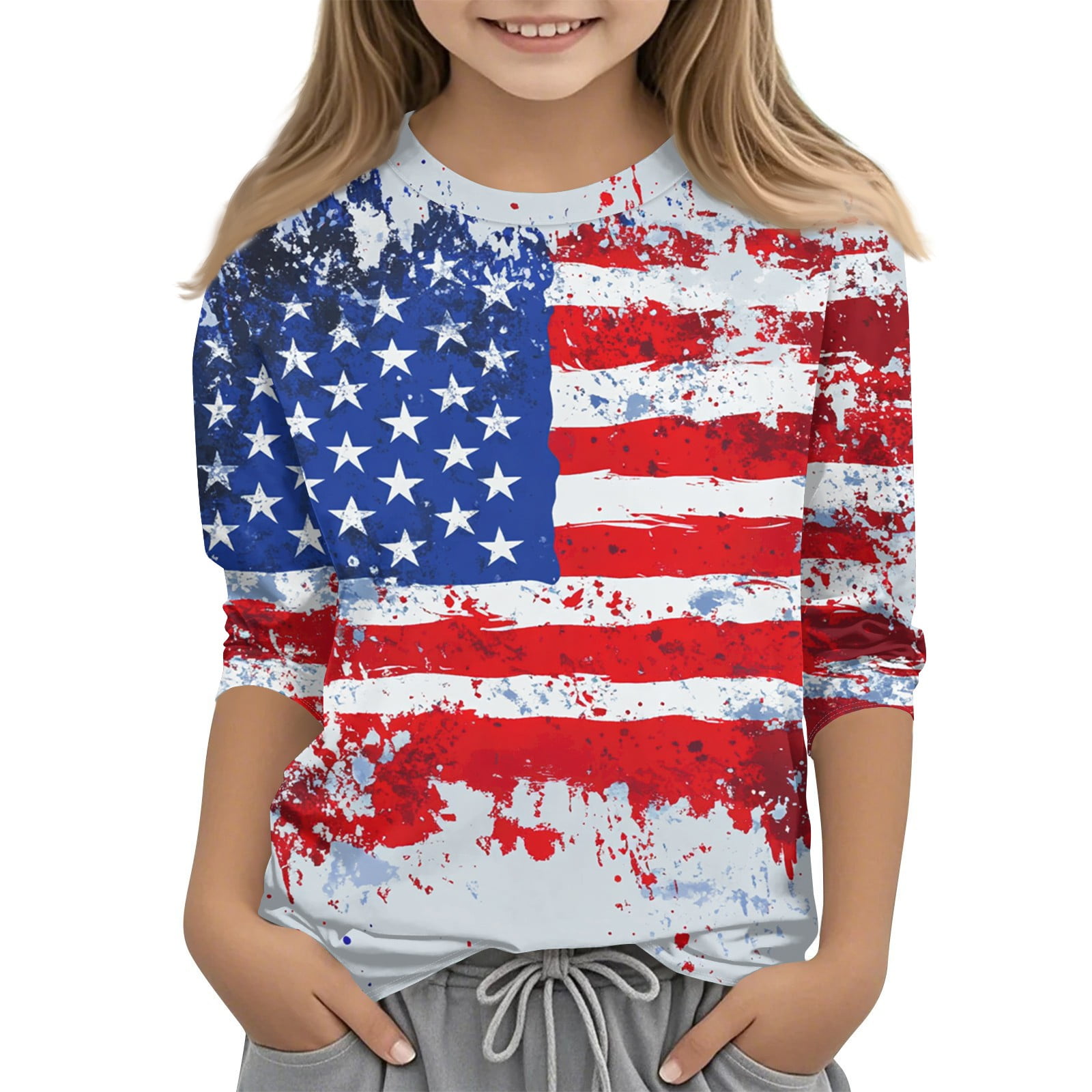CCRFTGI Independence Day White Shirts for Boys 1776 Freedom 3/4 Sleeve Shirts 2025 Summer ...