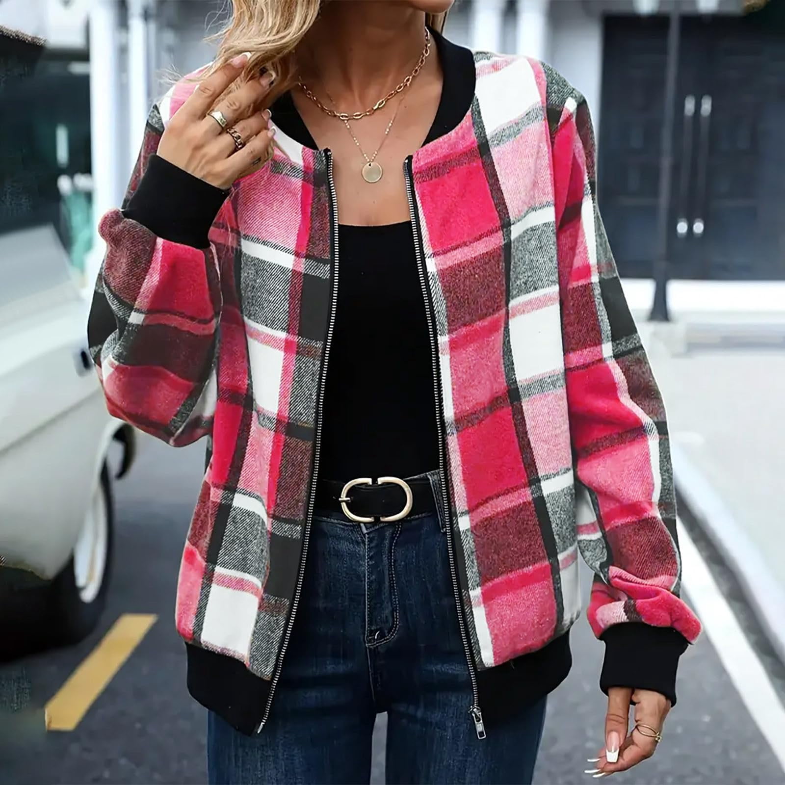 CCRFTGI Jackets for Women Trendy Shackets Lightweight Zip Up Long ...