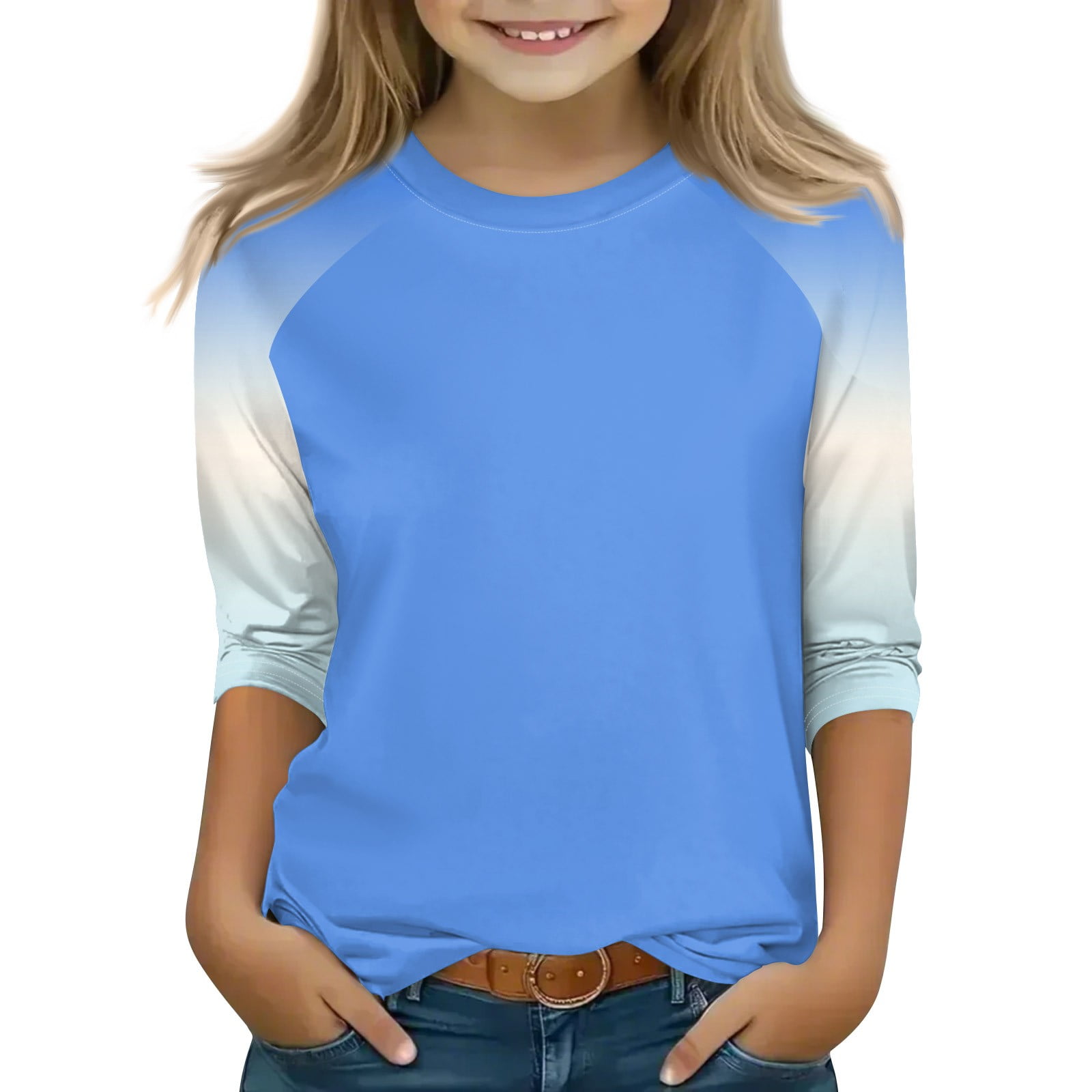 CCRFTGI Light Blue Tops for Teen Girls 2025 Summer Raglan 3/4 Sleeve ...