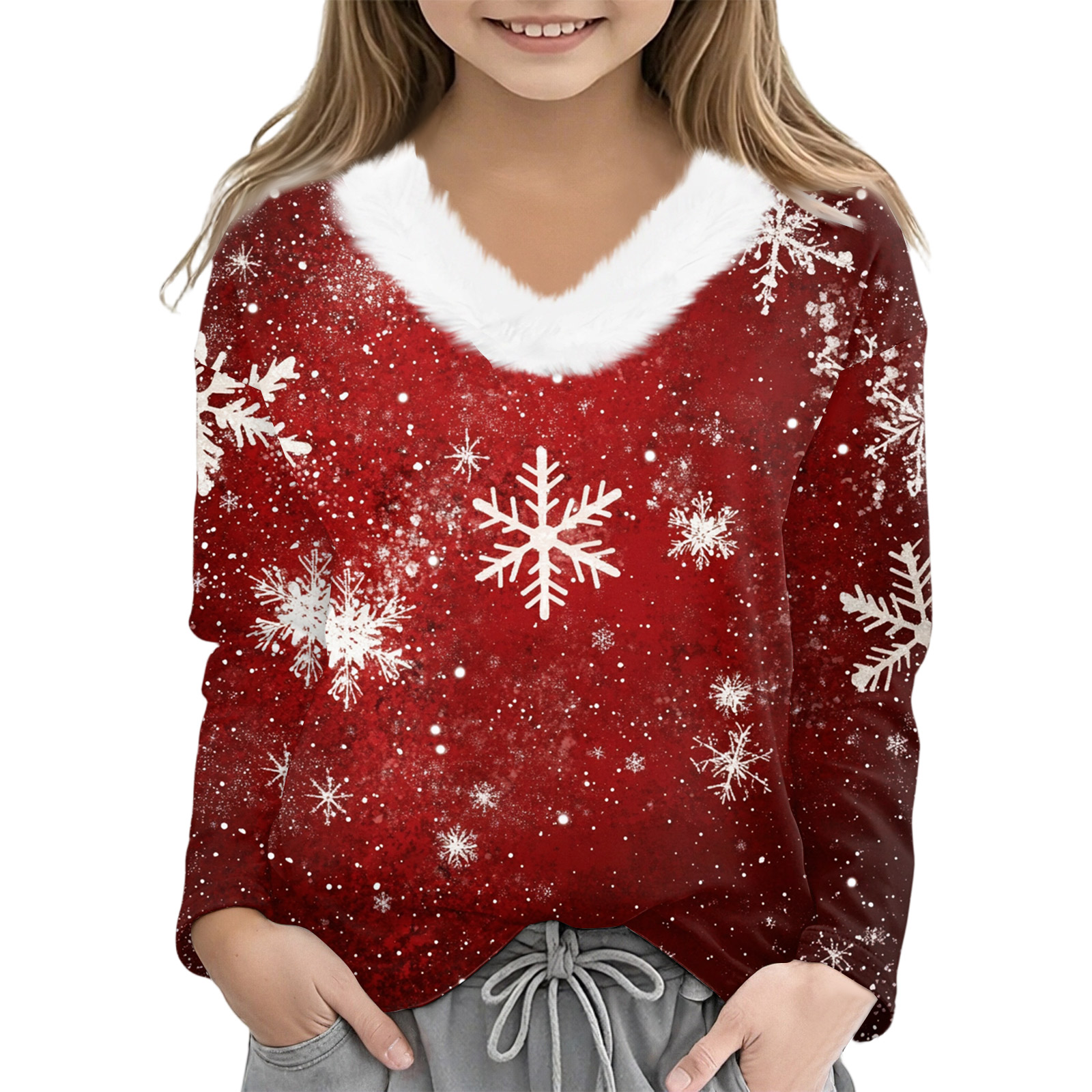 CCRFTGI Long Sleeve Girls T-Shirts Cute 3D Shiny Snowflake Print Faux ...