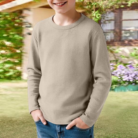 CCRFTGI Long Sleeve for Children Boys Waffle 10-12 Casual Tops Tees ...