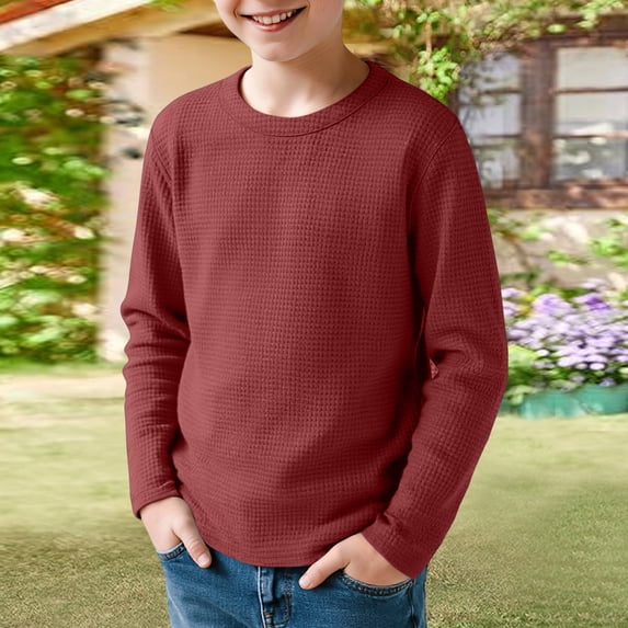 CCRFTGI Long Sleeve for Children Boys Waffle Size 8 Casual Blouses Tops ...