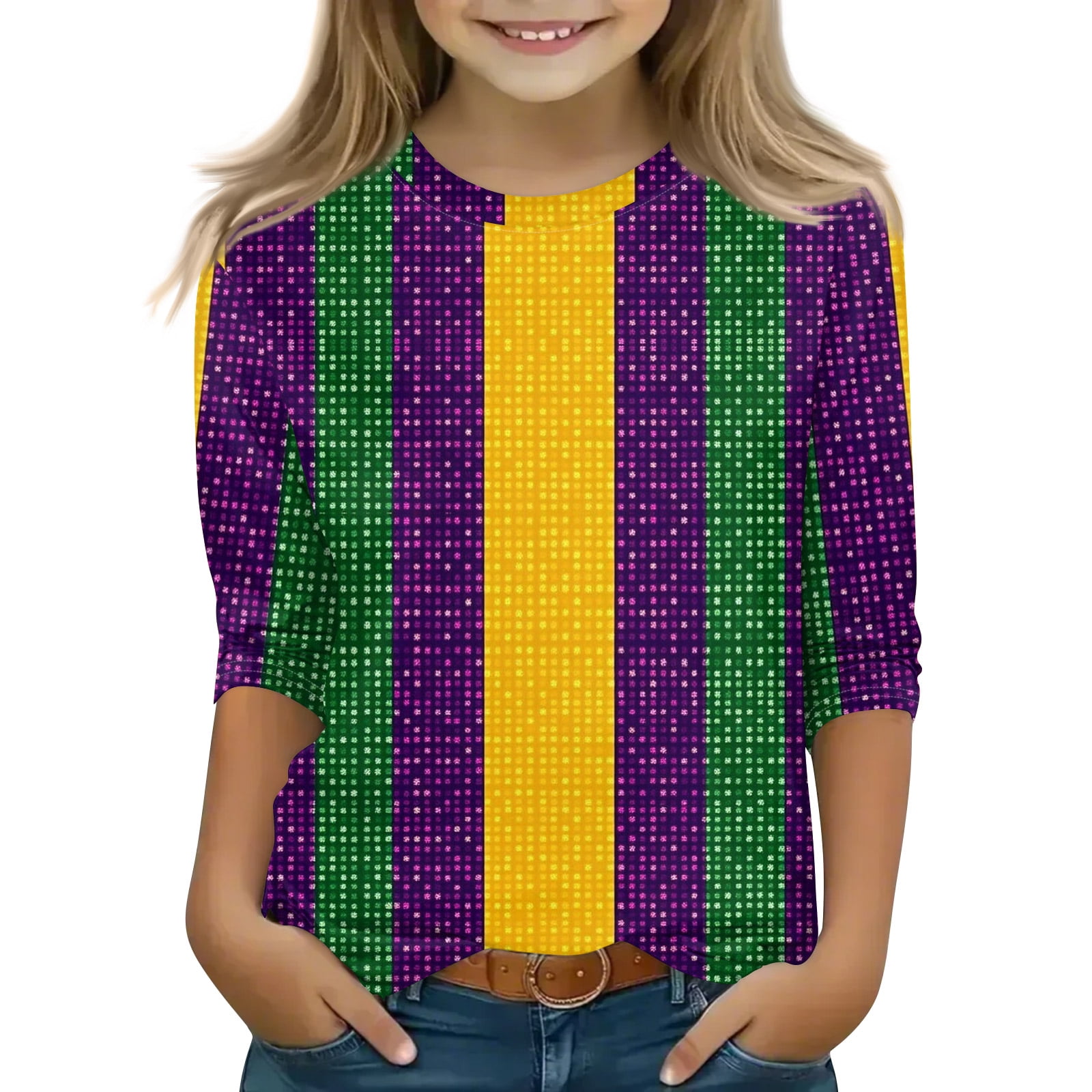 CCRFTGI Mardi Gras 3/4 Sleeve Shirt for Kids Girls 10-12 Cute Carnival ...